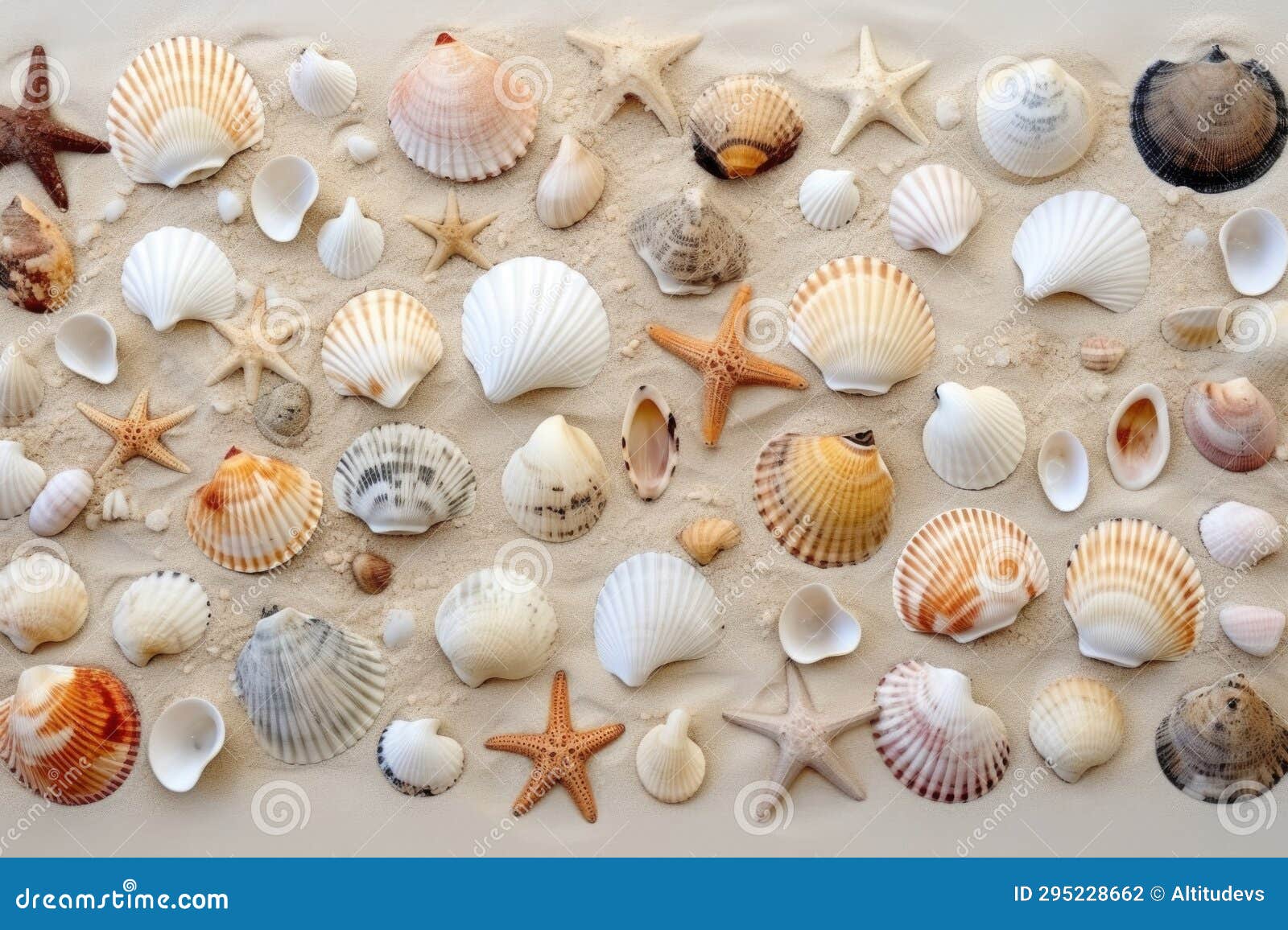 Collection of Seashells Spread Over a Sandy Surface Stock Photo - Image ...