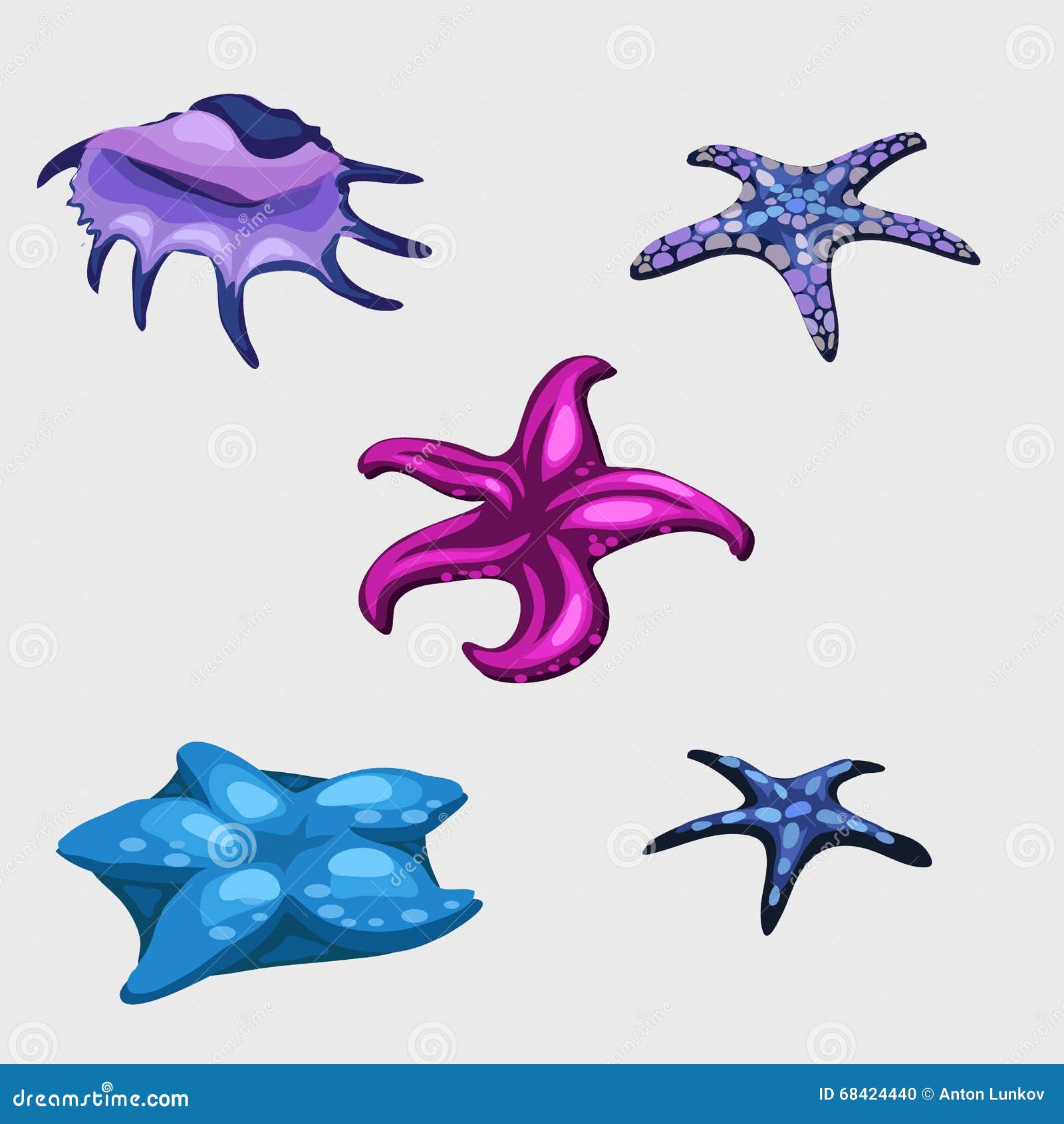 Collection Seastars of Different Colors and Shapes Stock Vector ...