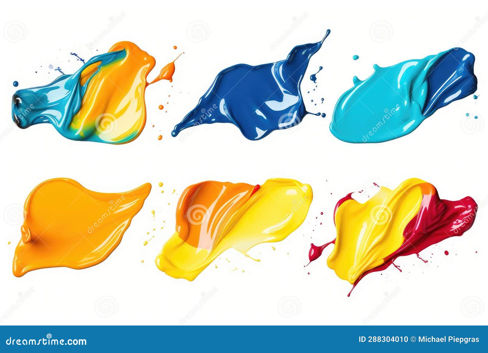 A Collection of Separated Paint Splashes Isolated on a White Background ...