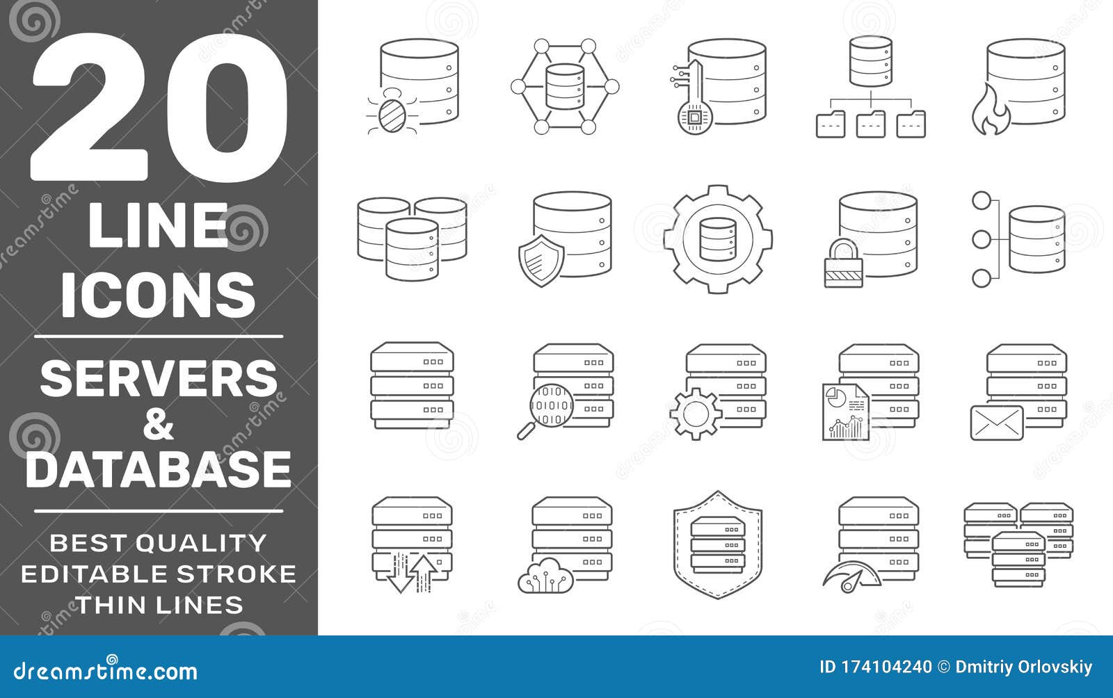 Collection of Servers and Database Liner Icons. Detailed Vector Icons Stock Vector ...