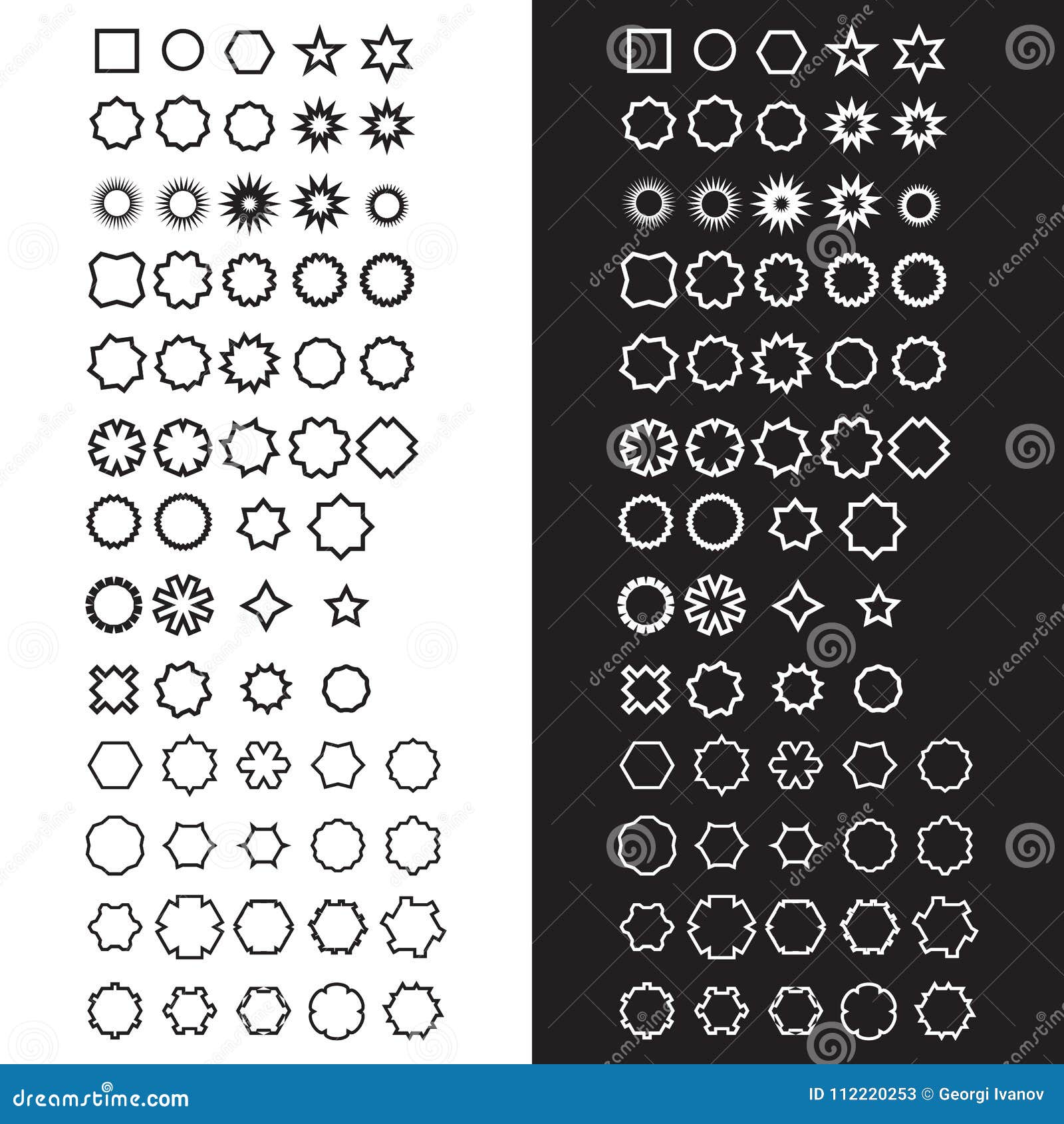 A Collection/set Of 63 Basic Shapes. Black And White Variations Stock ...