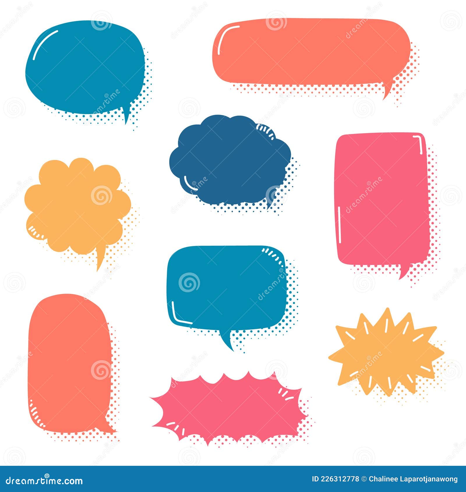 Collection Set of Blank Half Tone Speech Bubble Balloon, Think, Speak ...
