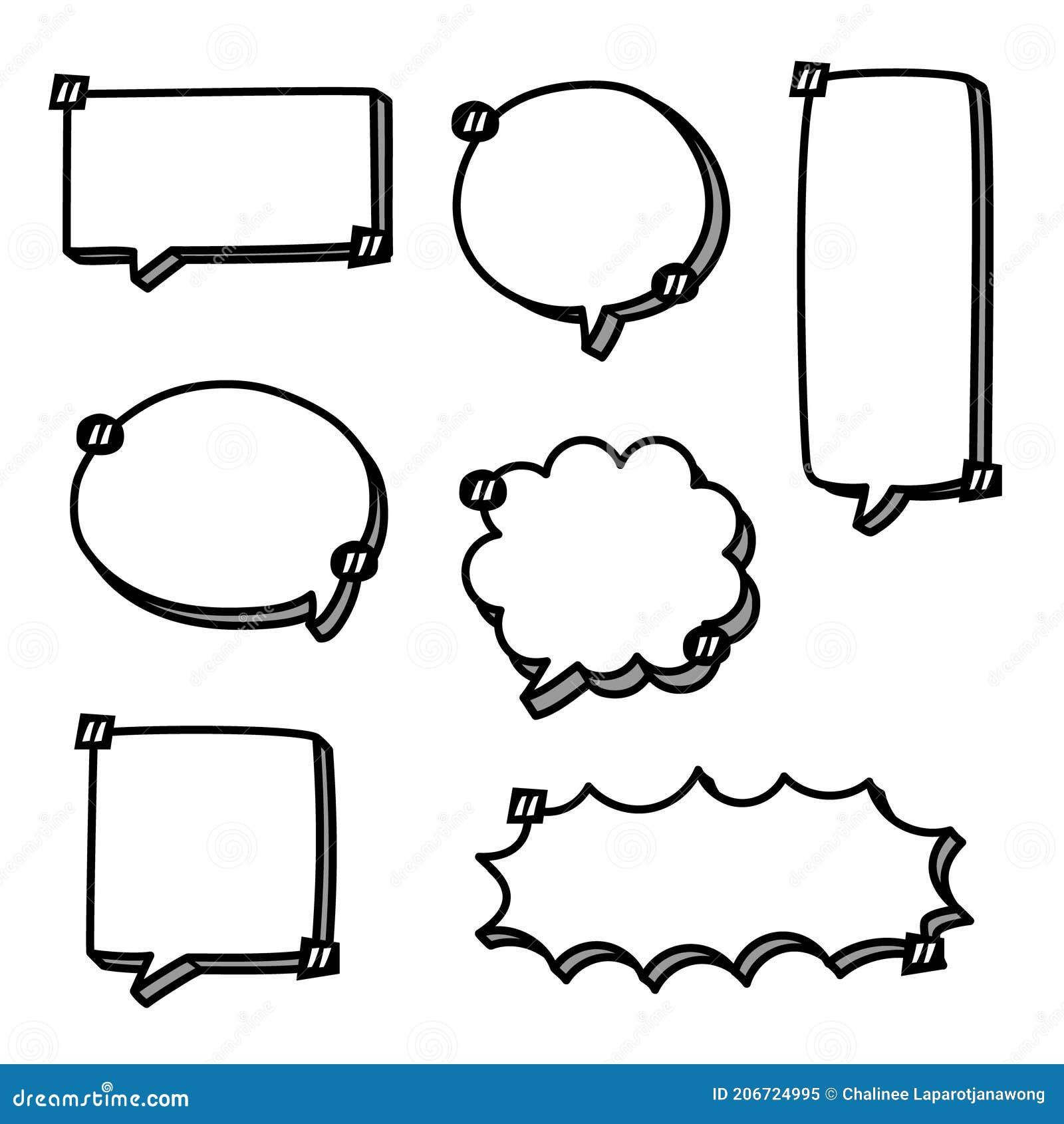 Collection Set Of Blank Hand Drawn Speech Bubble Balloon With Quotation ...