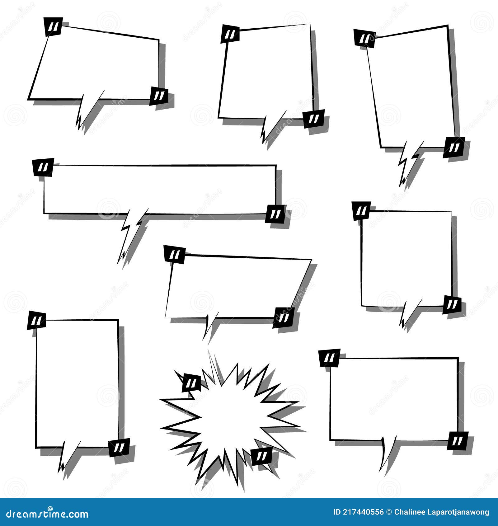 Collection Set of Blank Hand Drawn Speech Bubble Balloon with Quotation ...