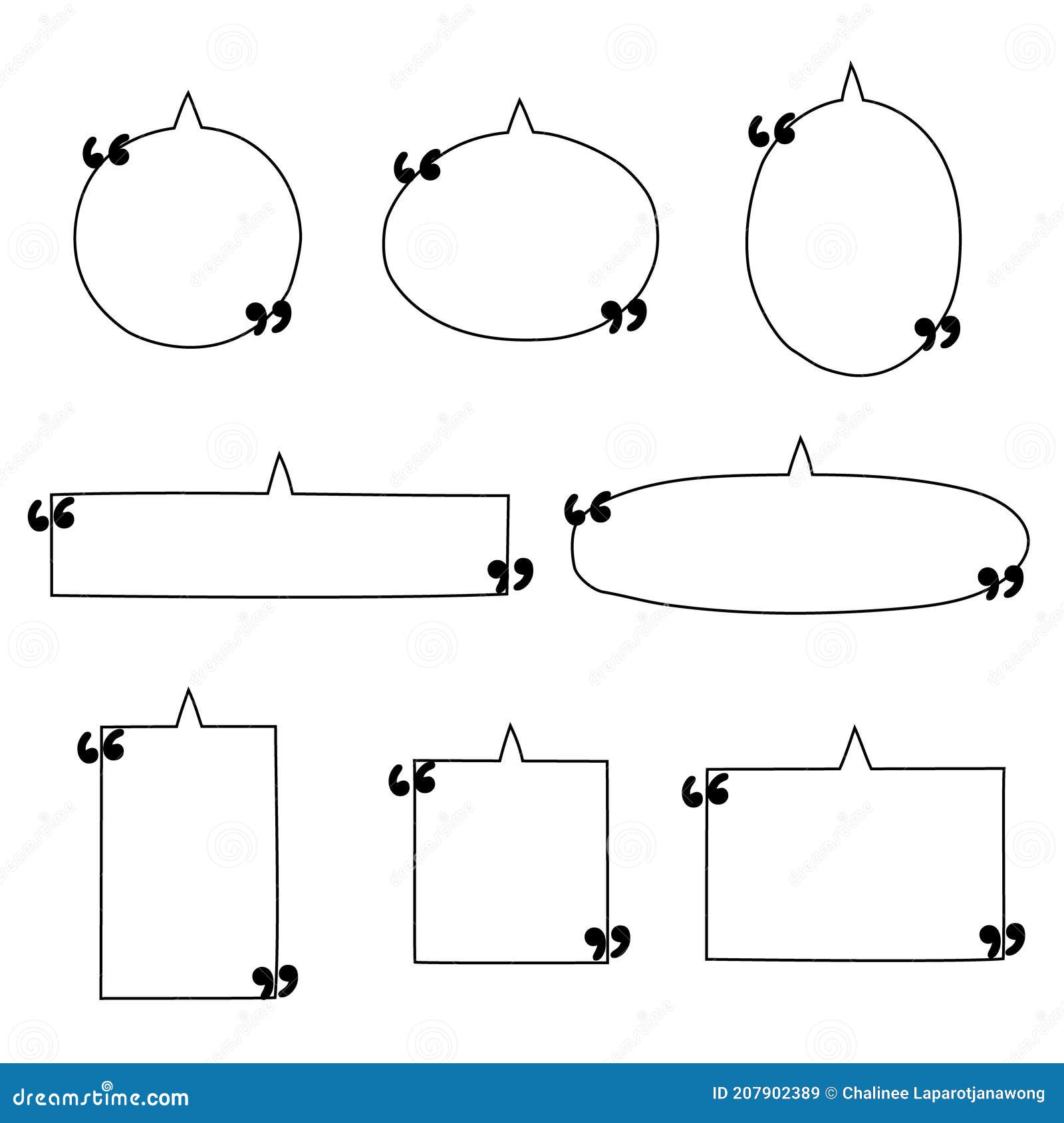 Collection Set of Blank Hand Drawn Speech Bubble Balloon with Quotation ...