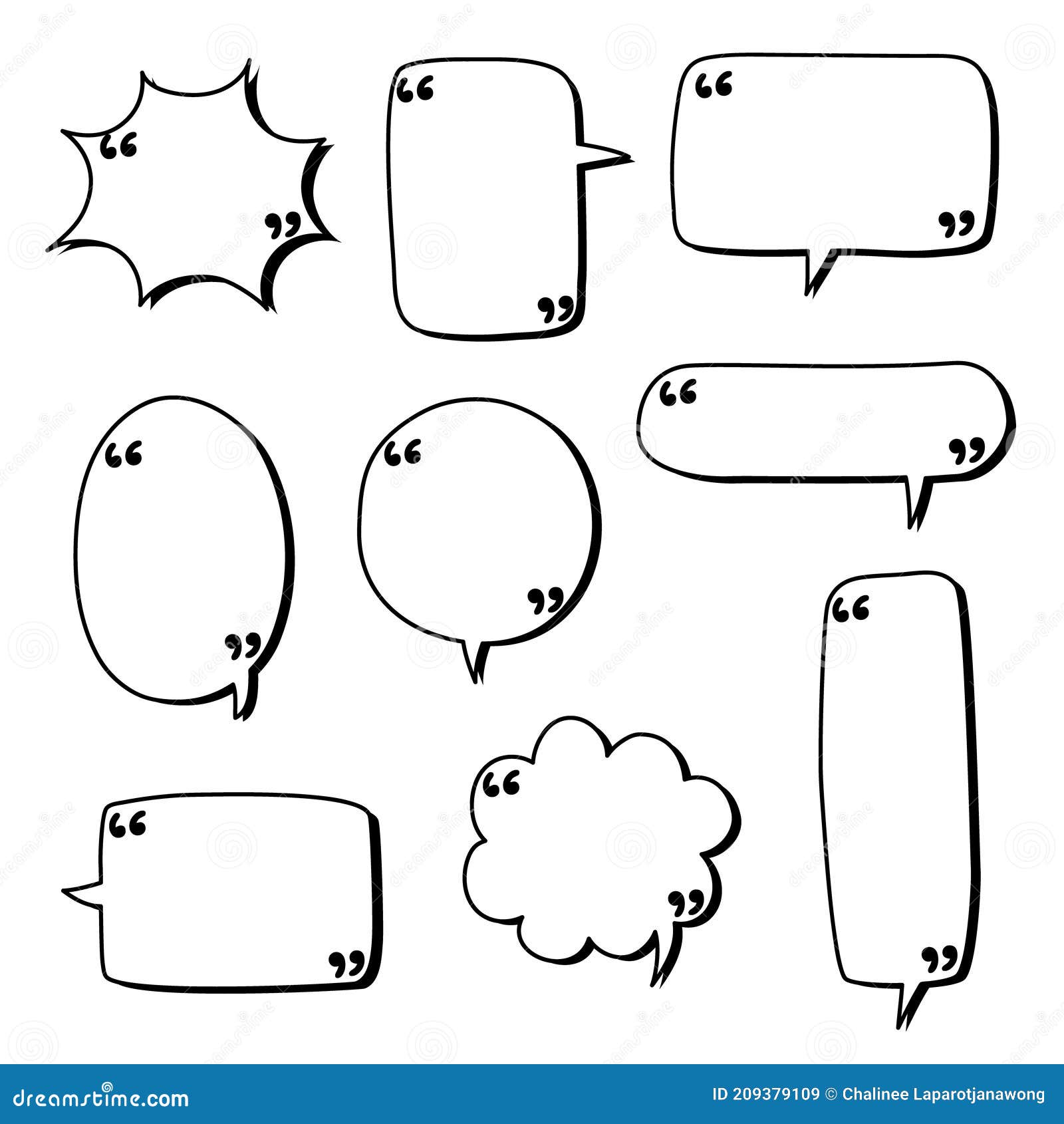 Collection Set of Blank Hand Drawn Speech Bubble Balloon with Quotation ...