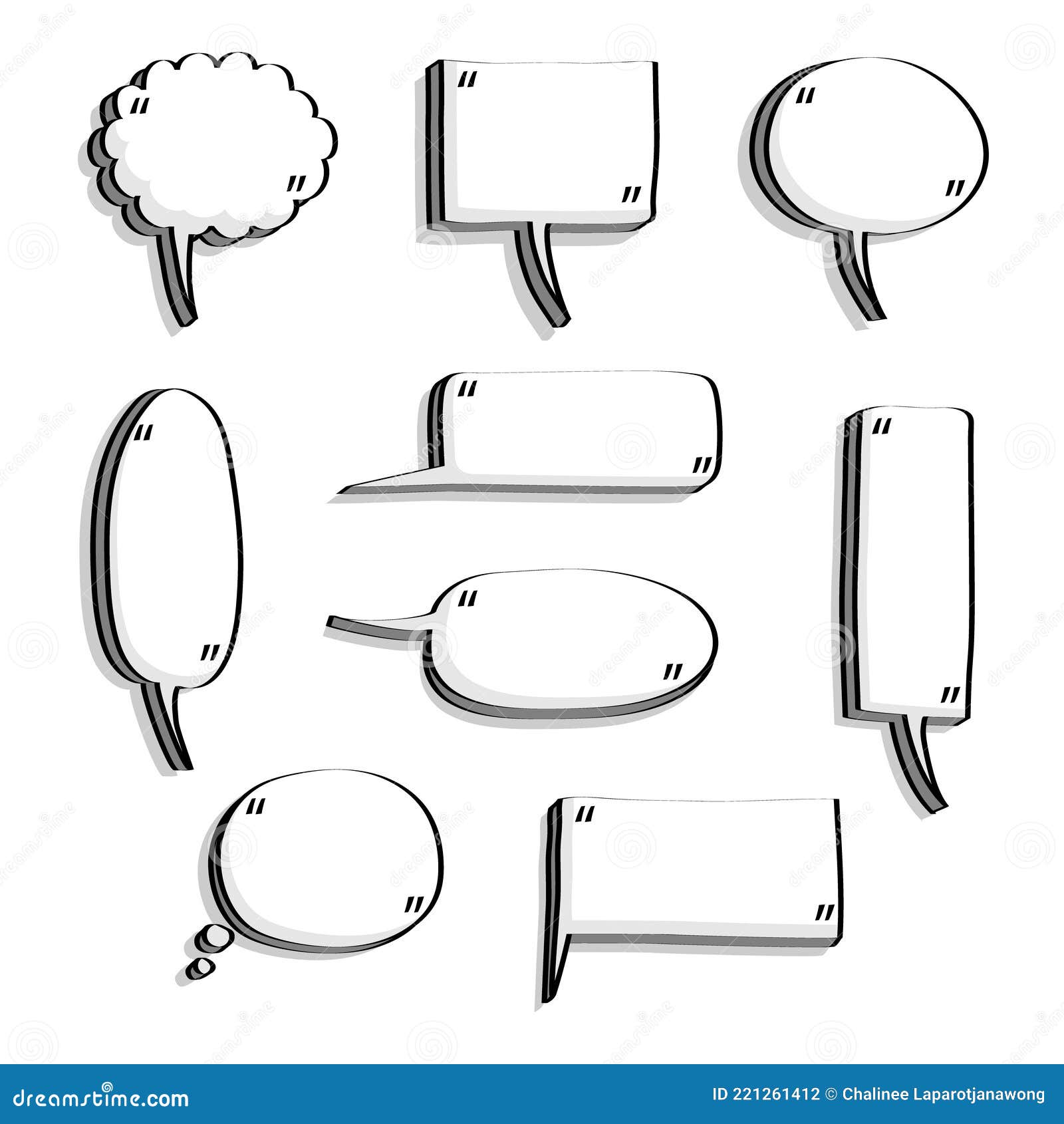 Collection Set of Blank Hand Drawn Speech Bubble Balloon with Quotation ...