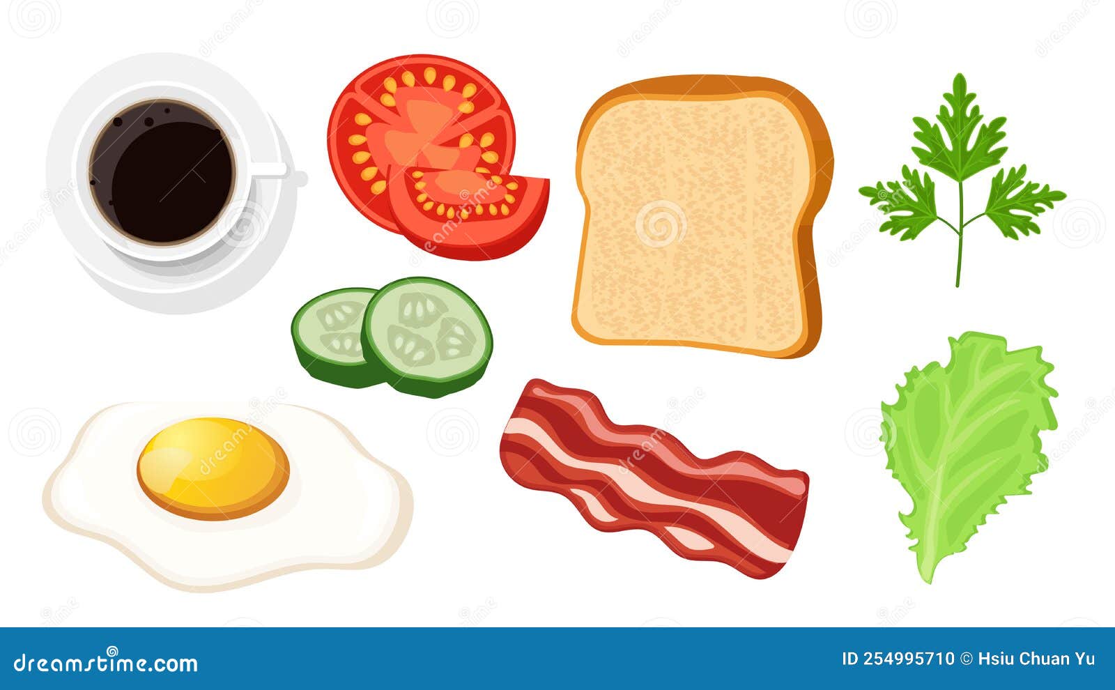 Collection Set of Breakfast Object Coffee Fried Egg Bacon Tomato ...