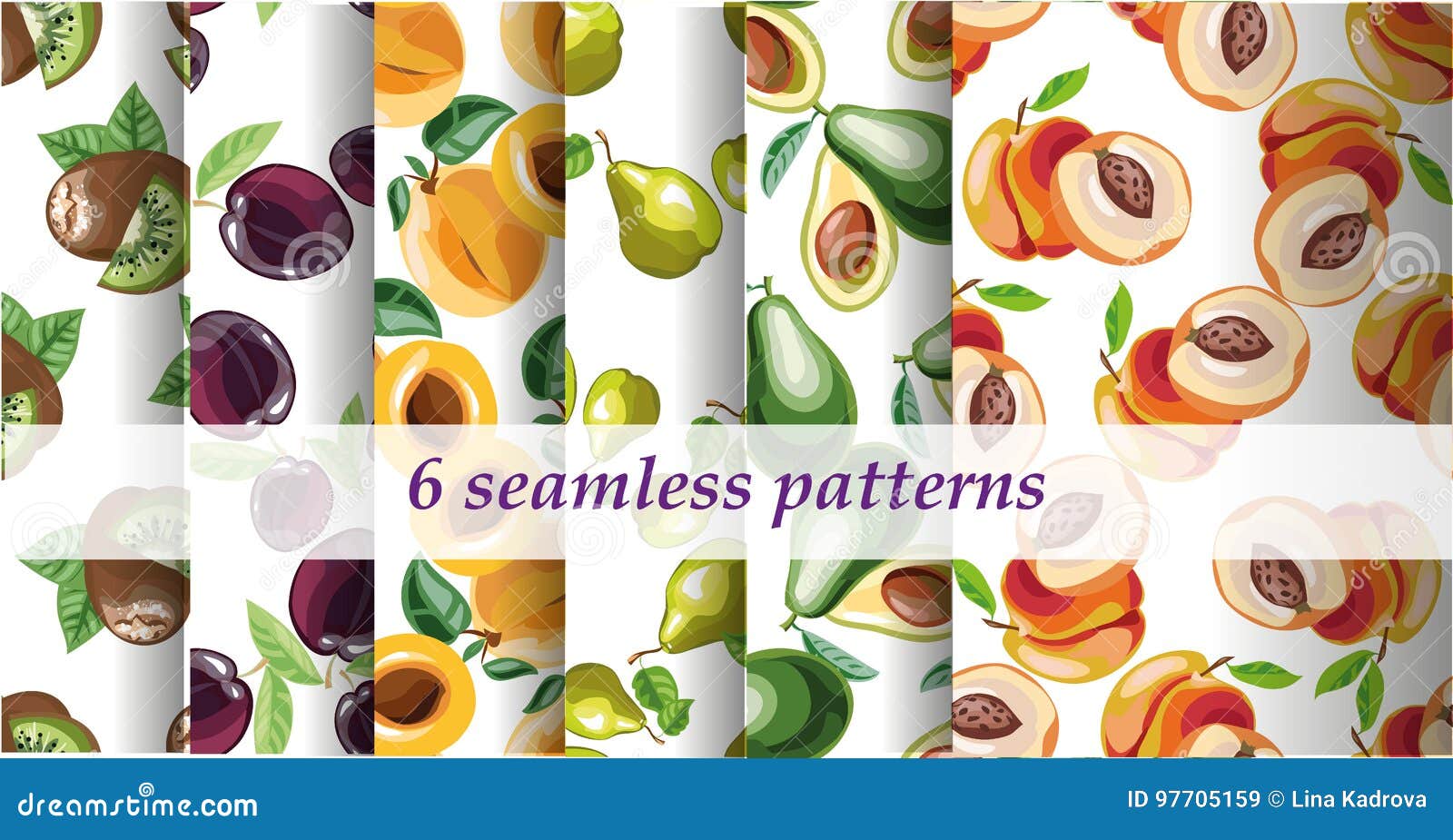 Collection Set of 6 Bright Fruit Patterns Stock Vector - Illustration ...