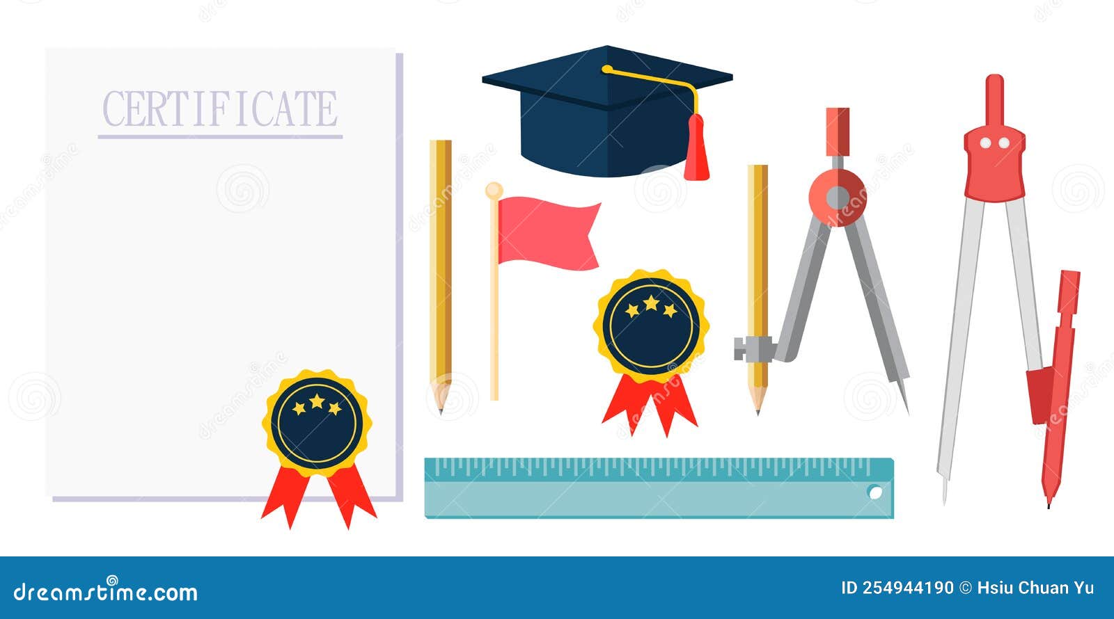 Collection Set of Cartoon Objects Certificate Document Paper Bachelor ...