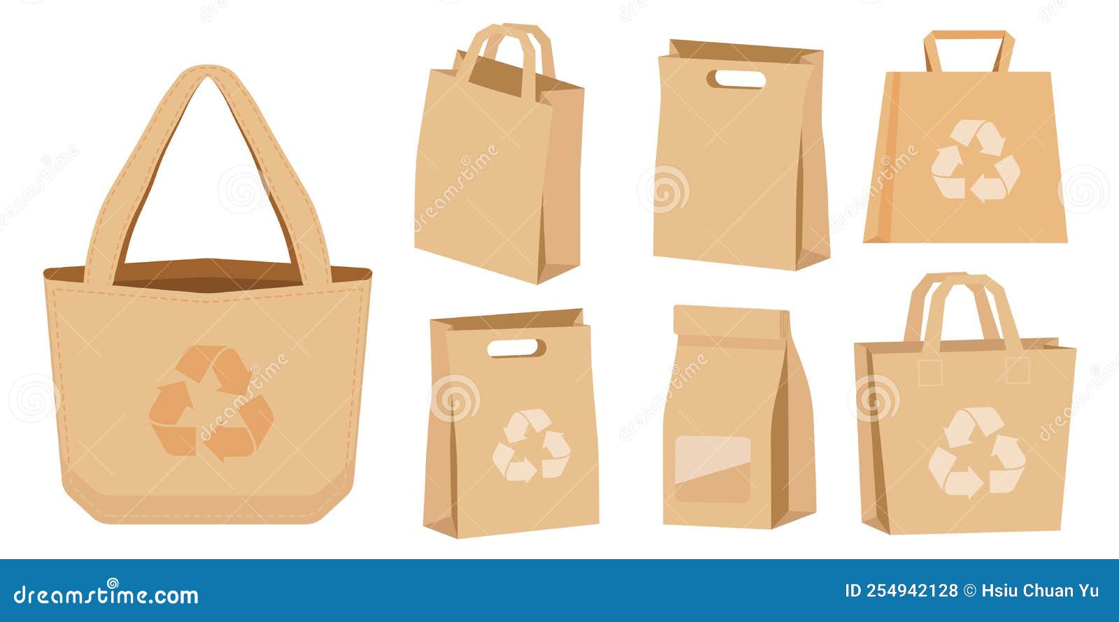 Collection Set of Cartoon Recycled Paper Bag Stock Vector ...