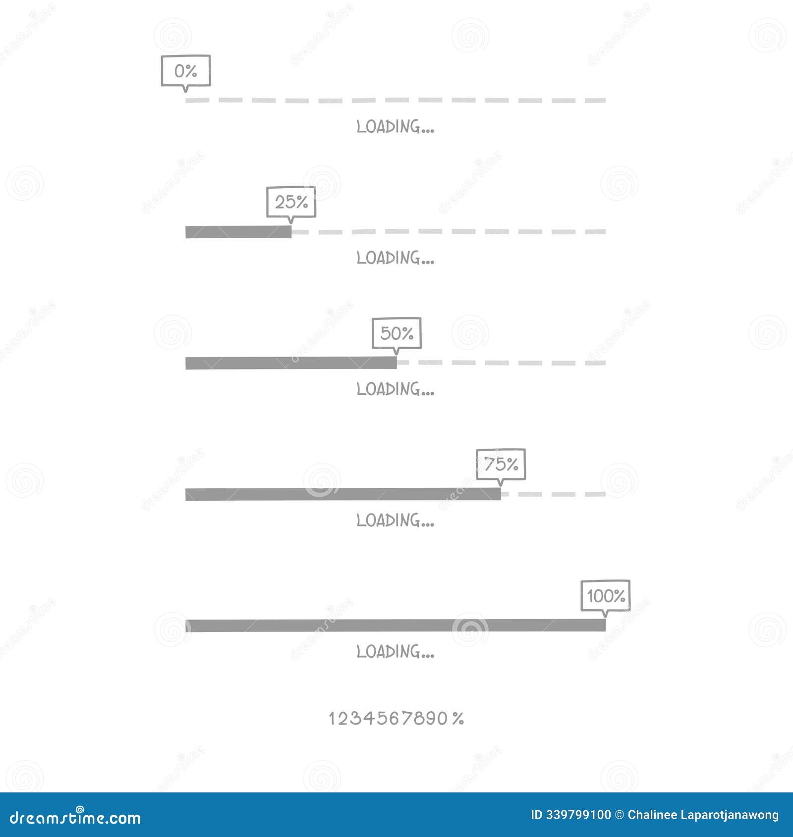 Collection Set of Cute Doodle Hand Draw Loading Process Progress ...