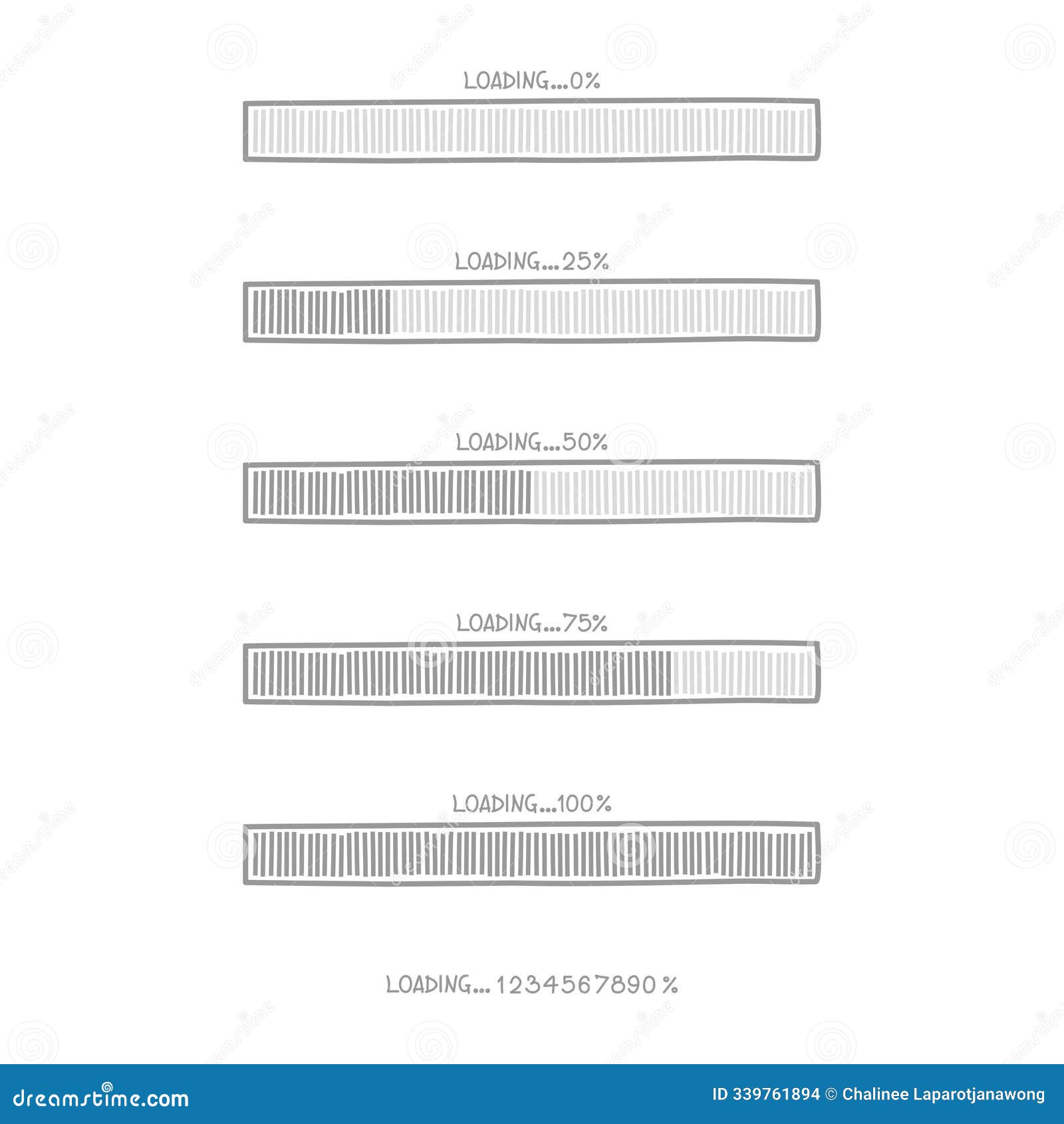 Collection Set of Cute Doodle Hand Draw Loading Process Progress ...