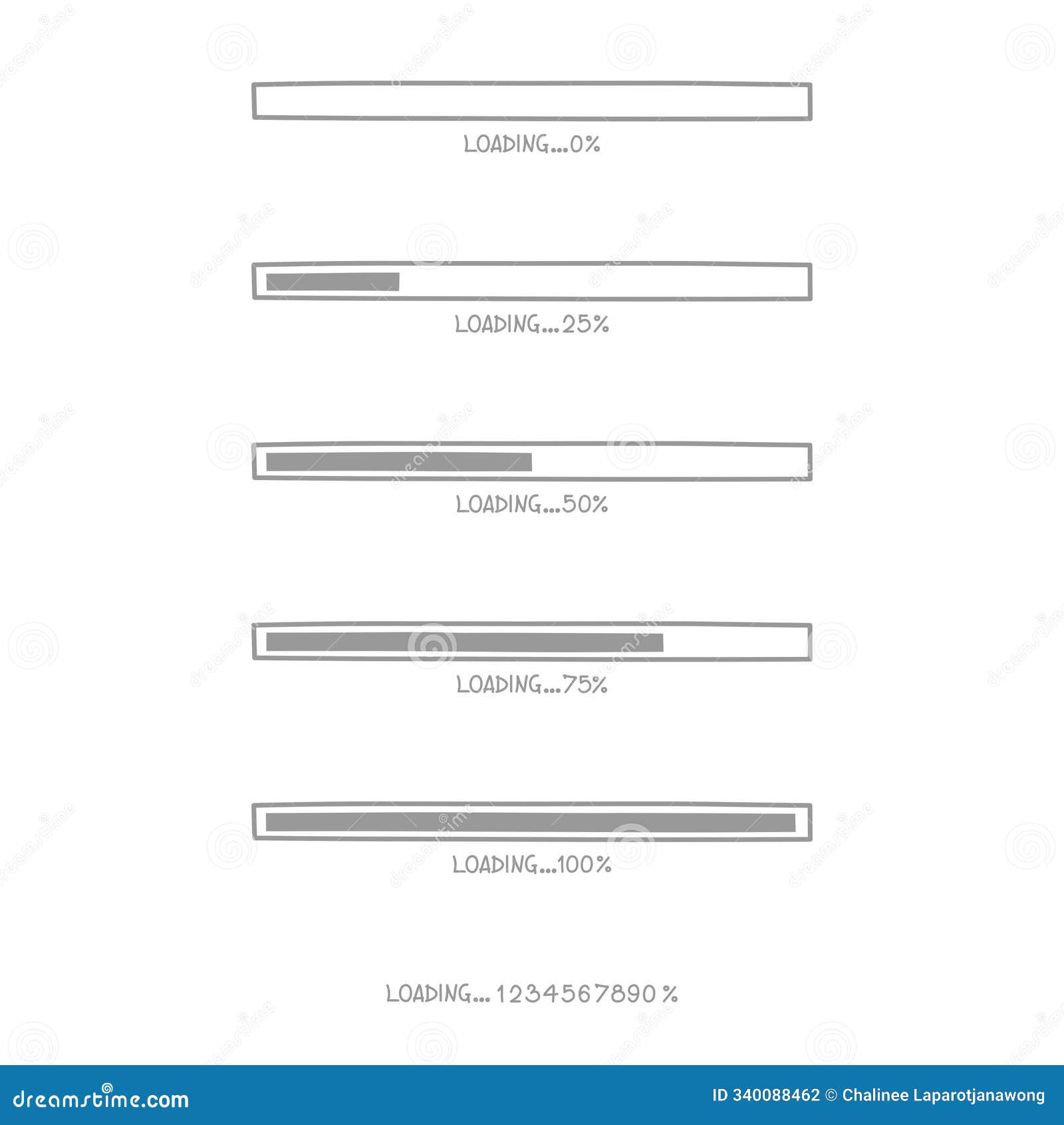 Collection Set of Cute Doodle Hand Draw Loading Process Progress ...