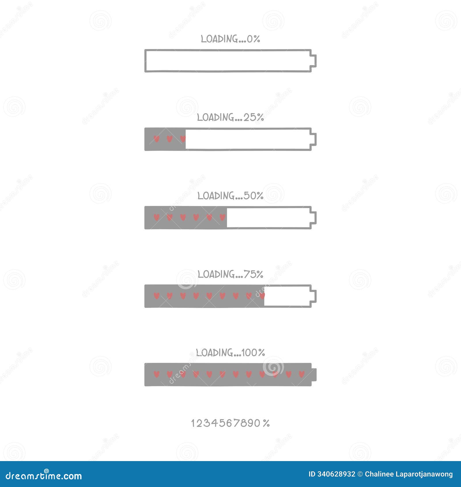 Collection Set of Cute Doodle Hand Draw Loading Process Progress ...