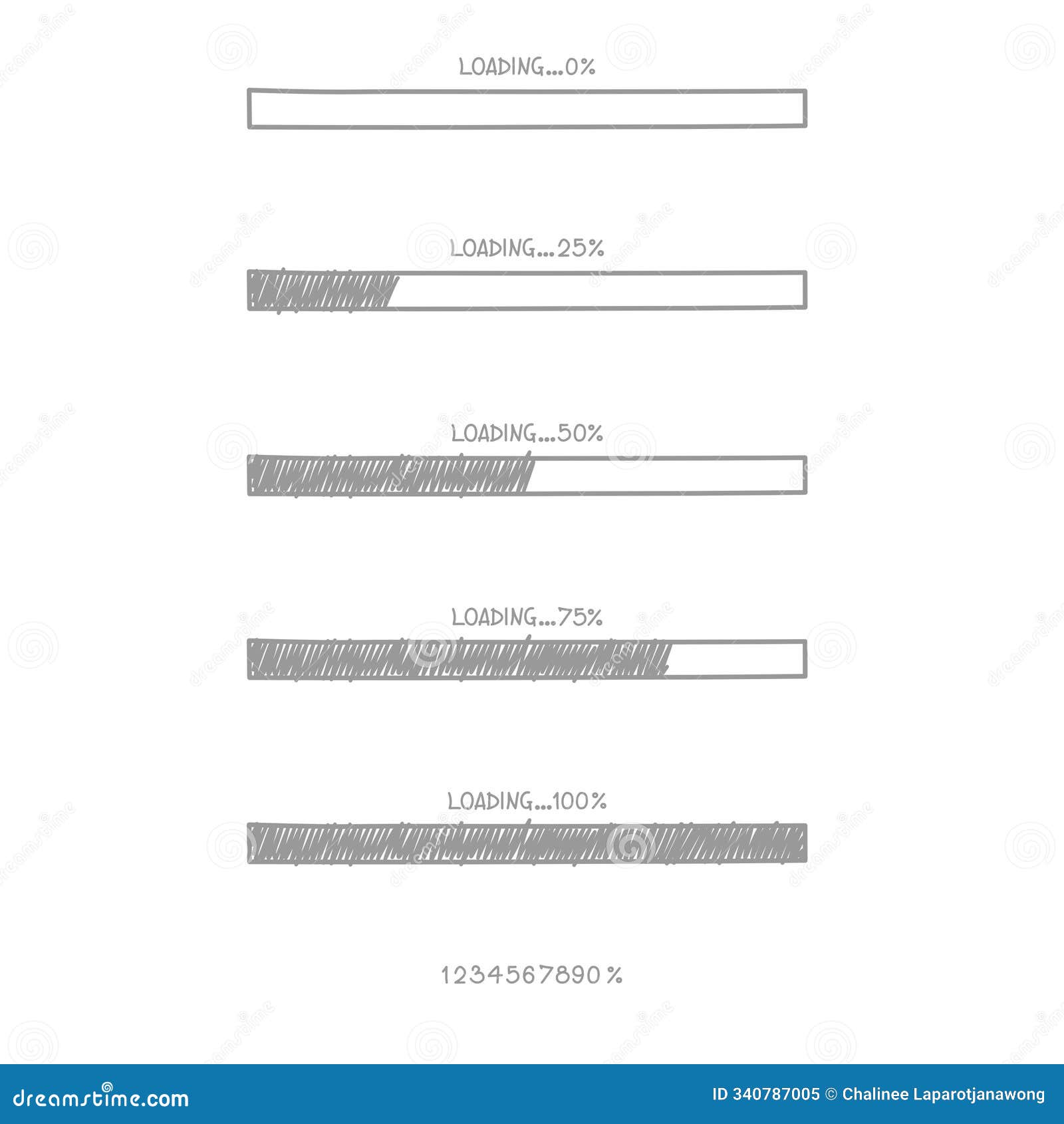 Collection Set of Cute Doodle Hand Draw Loading Process Progress ...