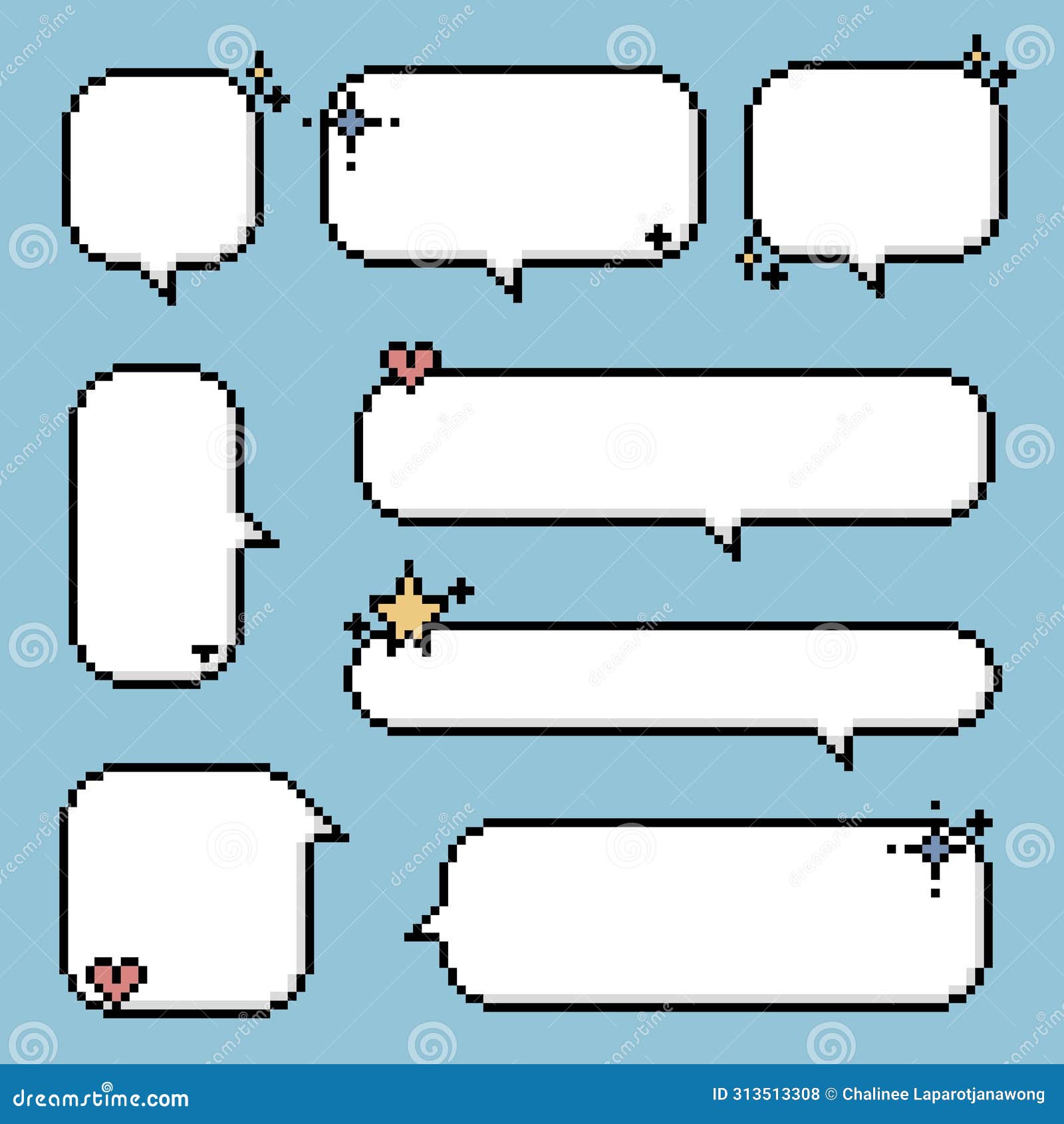 Collection Set of 3d Retro Game 8bit Pixel Speech Bubble Balloon Black ...