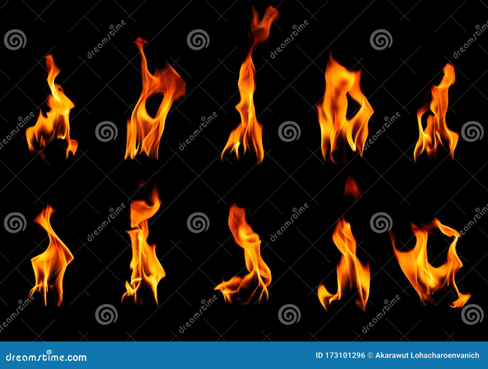 Collection Set of Fire and Burning Flame of Candle Light Isolated on ...