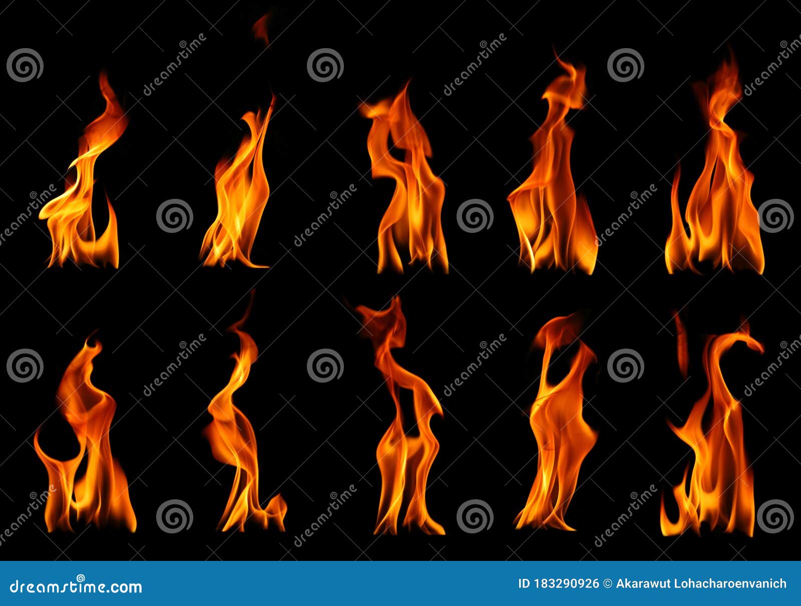 Collection Set of Fire and Burning Flame of Candle Light Isolated on ...