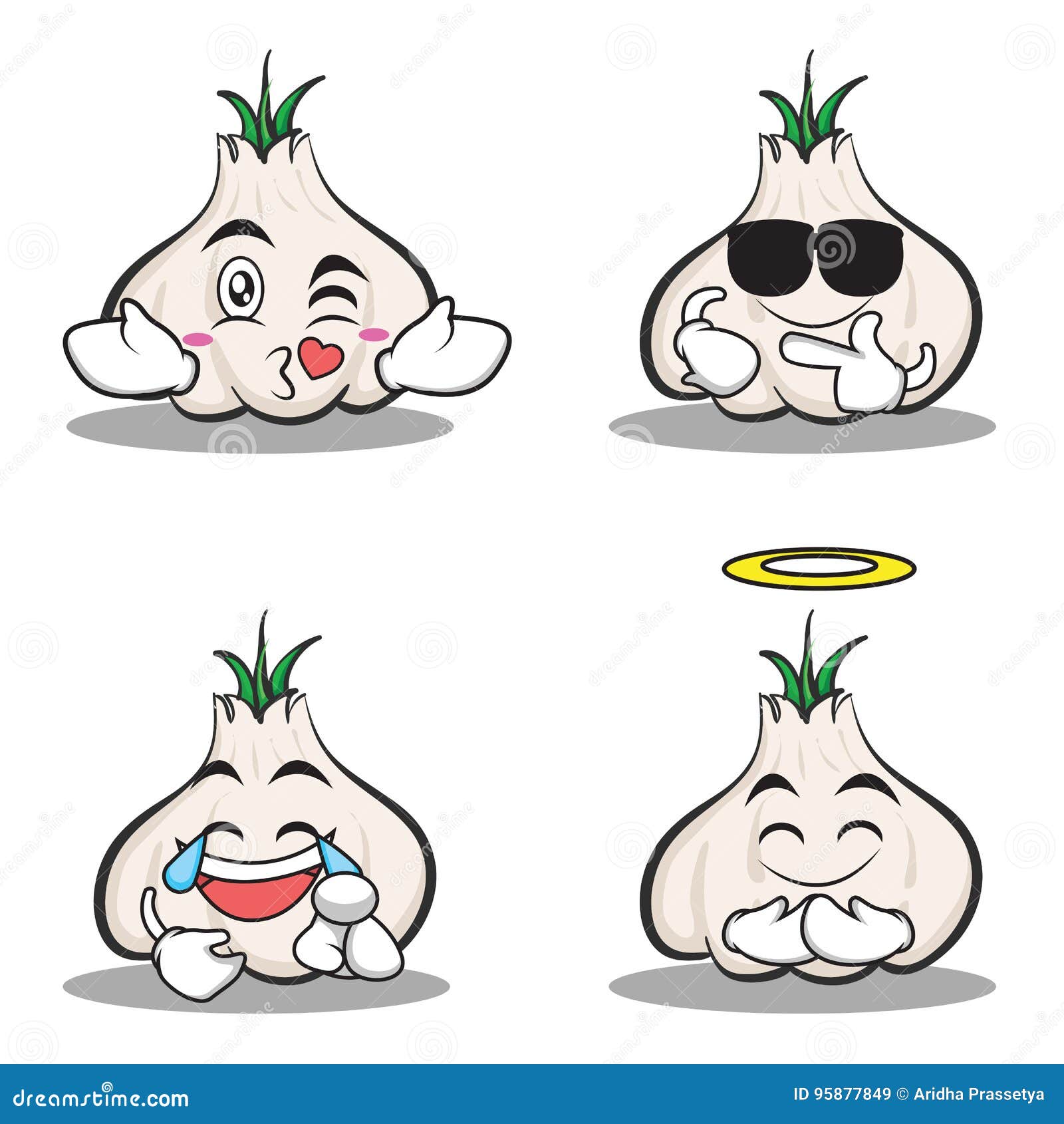 Collection Set of Garlic Cartoon Character Stock Vector - Illustration ...