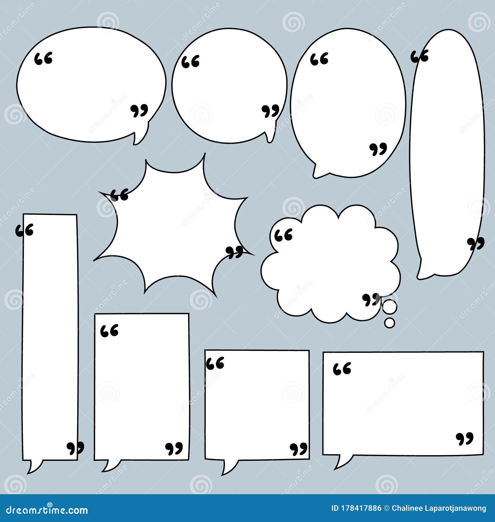 Collection Set of Hand Drawing Line Frame Border, Speech Bubble Balloon ...