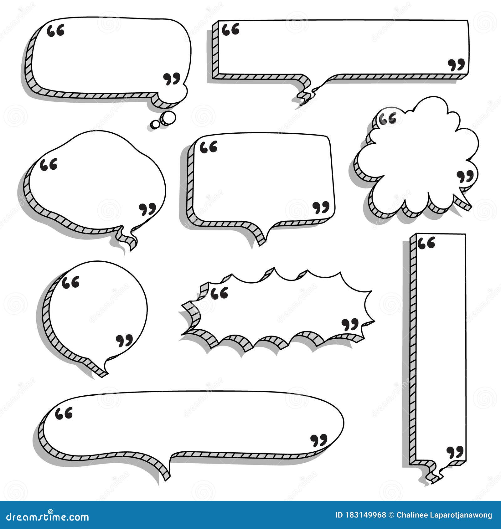 Collection Set of Hand Drawn 3D Blank Speech Bubble Balloon with ...