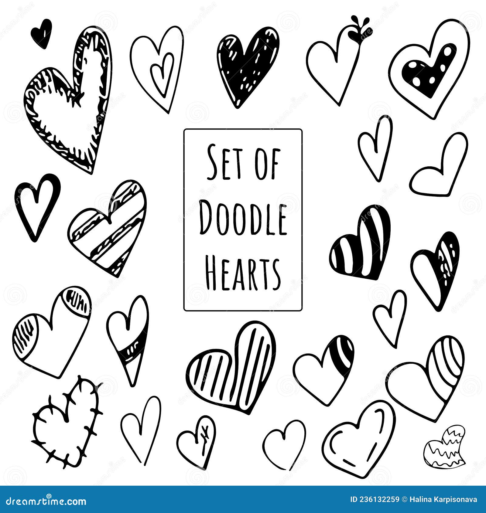 Collection Set of Hand Drawn Doodle Scribble Hearts Isolated on White ...