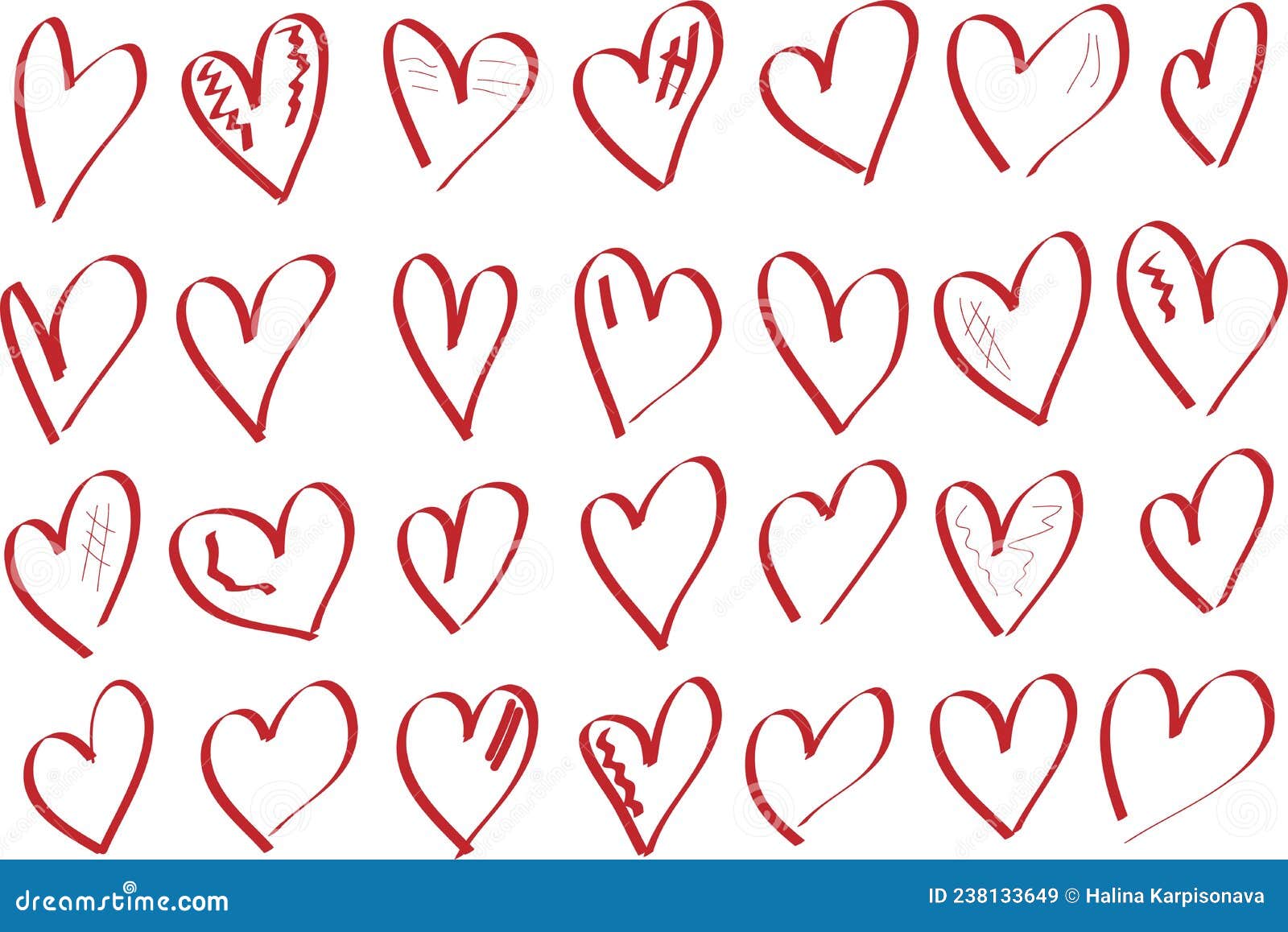 Collection Set of Hand Drawn Red Doodle Scribble Hearts Isolated on ...