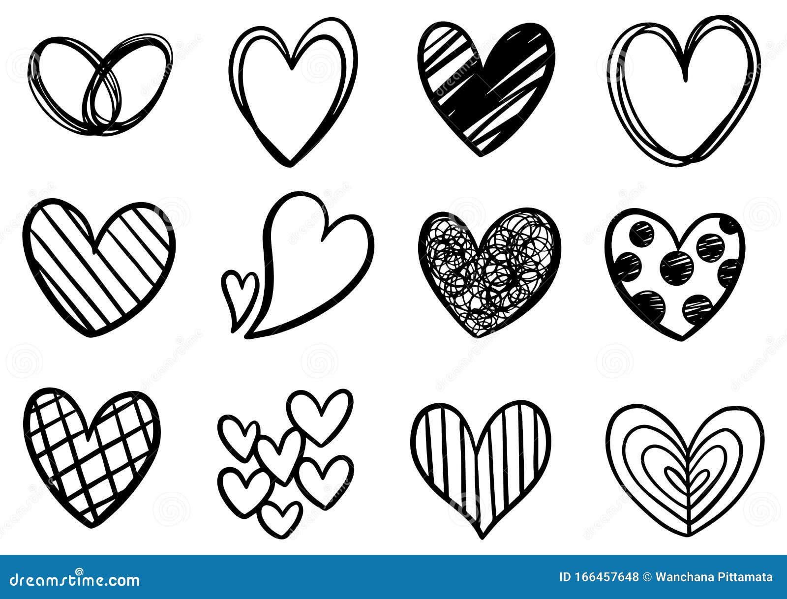 0003 Hand Drawn Scribble Hearts Stock Vector - Illustration of love ...