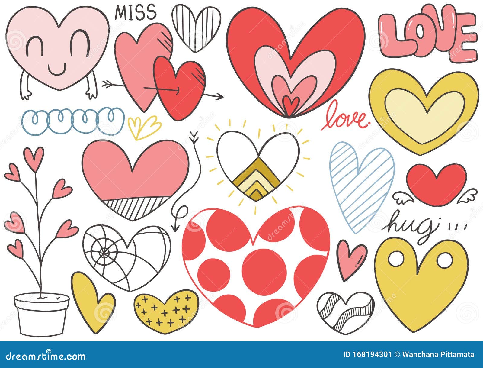 0102 Hand Drawn Scribble Hearts Stock Vector - Illustration of doodle ...