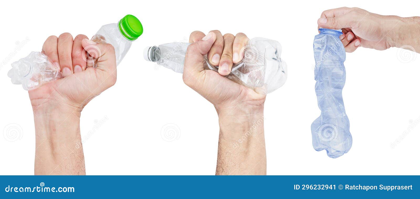 Collection Set Hand Hold Compressed Plastic Bottle Isolated on White ...