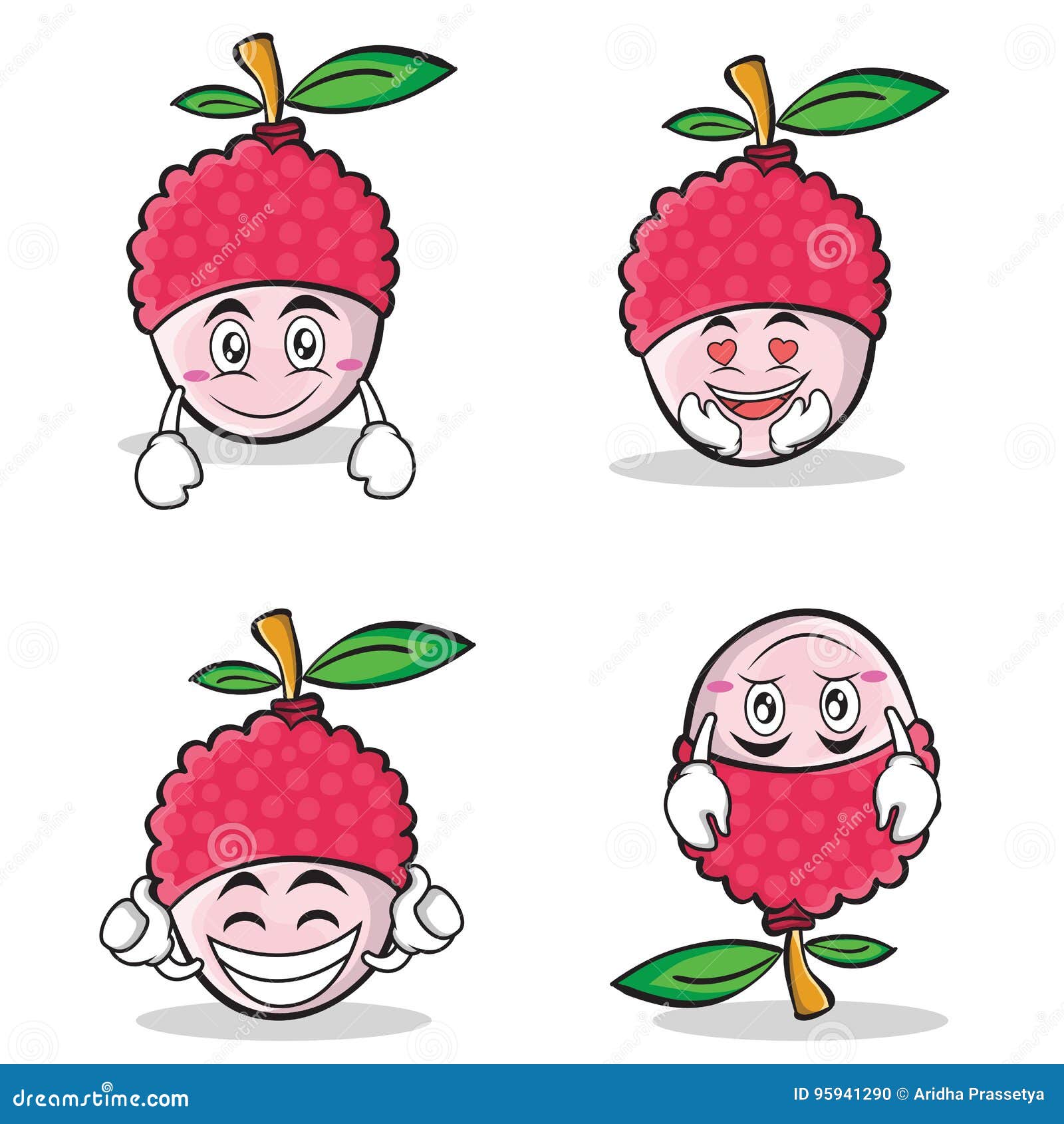 Collection Set Lychee Cartoon Character Style Stock Vector ...