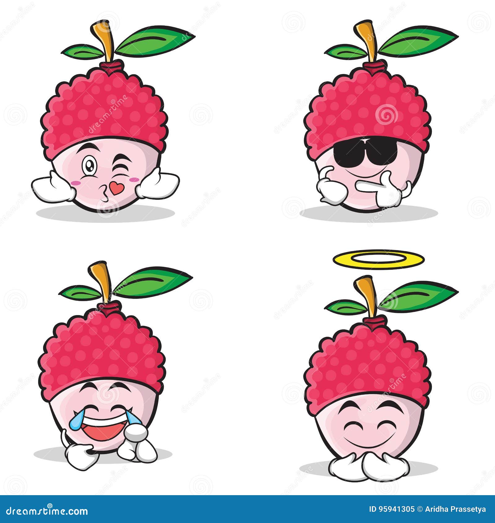 Collection Set of Lychee Cartoon Character Style Stock Vector ...