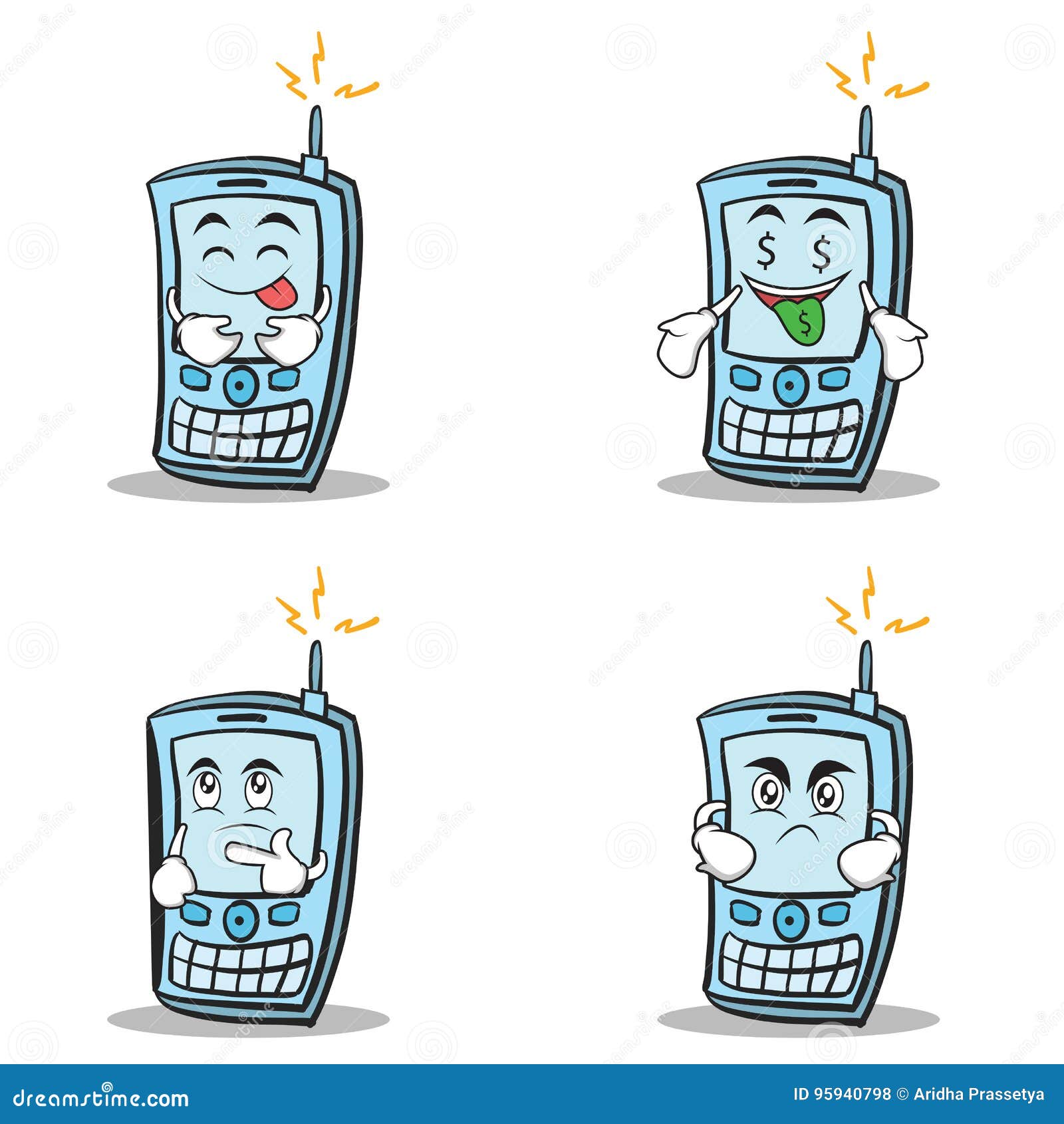 Collection Set of Phone Character Cartoon Style Stock Vector ...