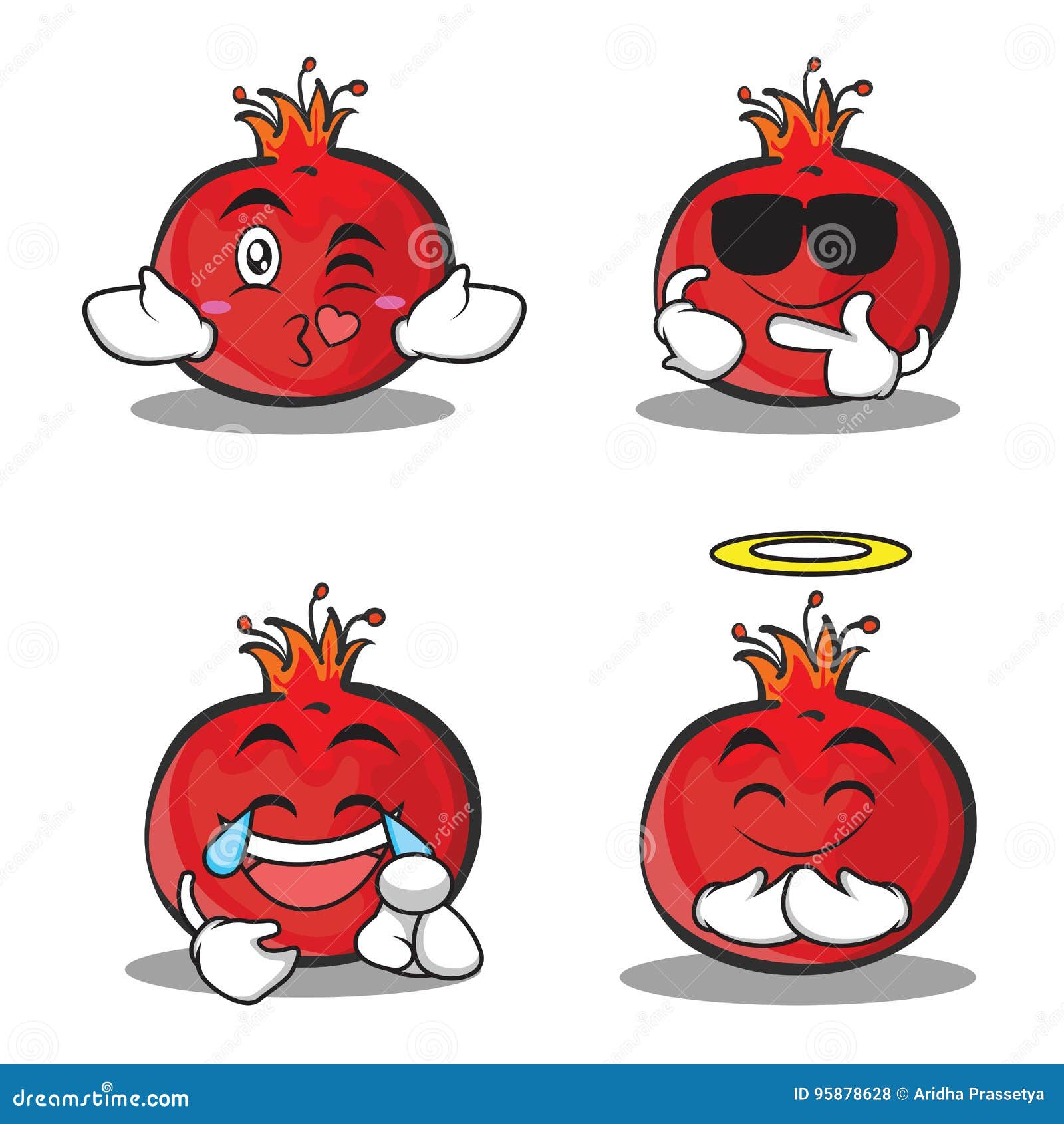 Collection Set Pomegranate Cartoon Character Style Stock Vector ...