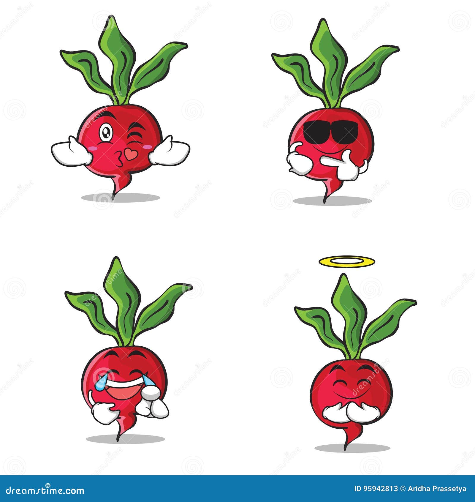 Collection Set of Radish Character Cartoon Style Stock Vector ...