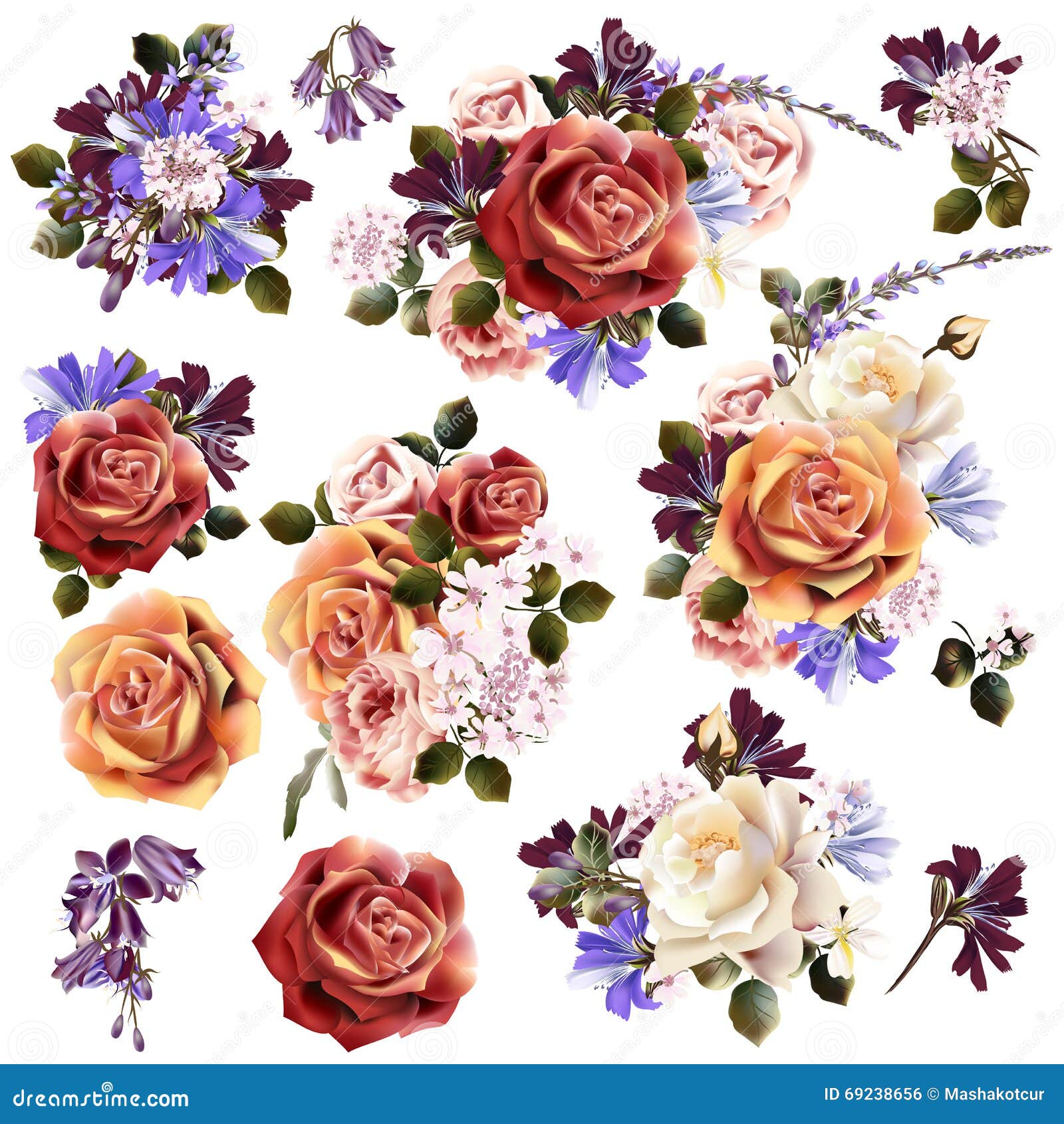 Collection or Set of Realistic Vector Flowers for Design Stock Vector ...