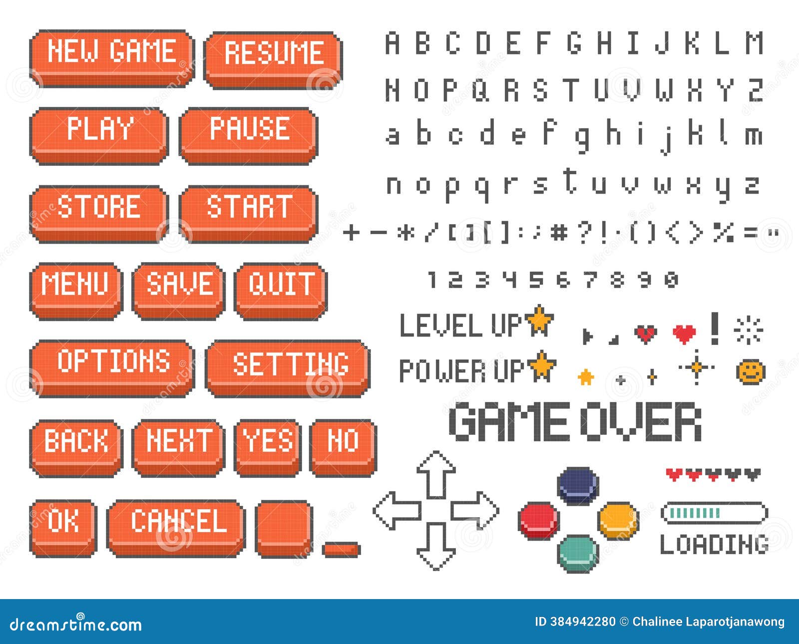 Collection Set Of Retro 8bit Pixel Art Ui Game Button Icon Vector ...