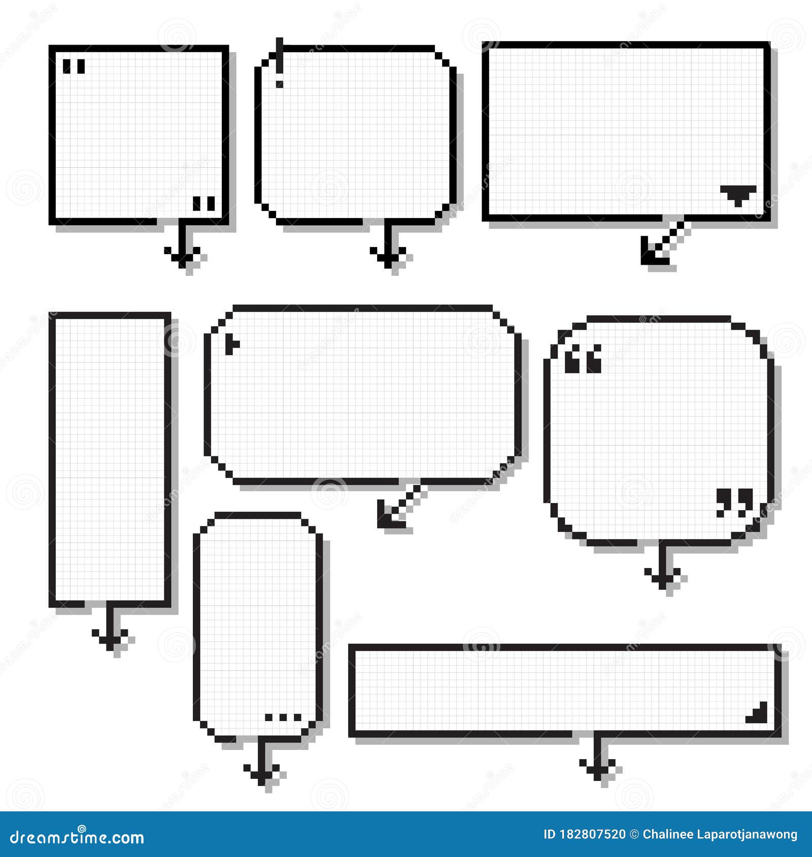 Collection Set of Retro Game 8 Bit Line Pixel Speech Bubble Balloon ...