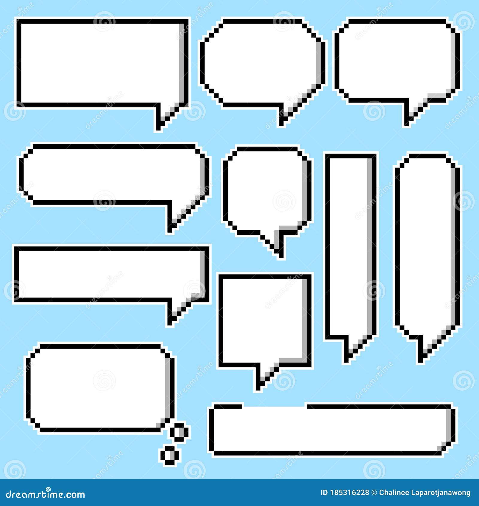 Collection Set of Retro Game 8 Bit Line Pixel Speech Bubble Balloon ...