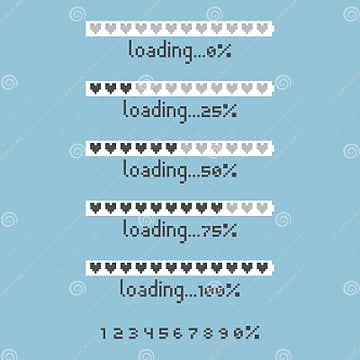 Collection Set of Retro Game 8bit Pixel Art Loading Process Progress ...