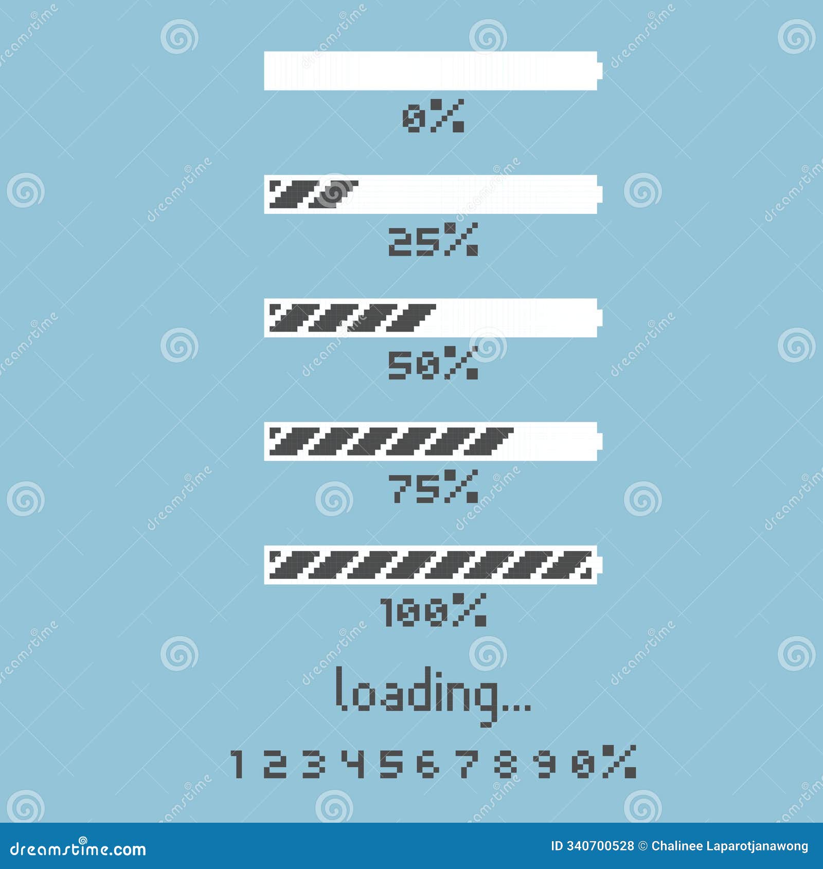 Collection Set of Retro Game 8bit Pixel Art Loading Process Progress ...