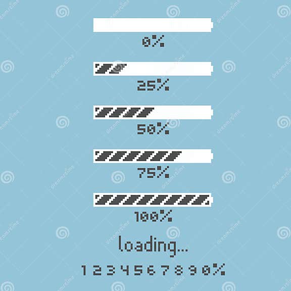 Collection Set of Retro Game 8bit Pixel Art Loading Process Progress ...