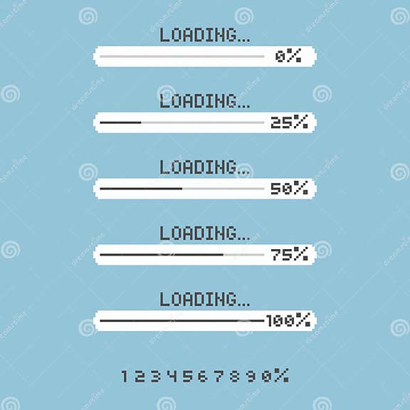 Collection Set of Retro Game 8bit Pixel Art Loading Process Progress ...
