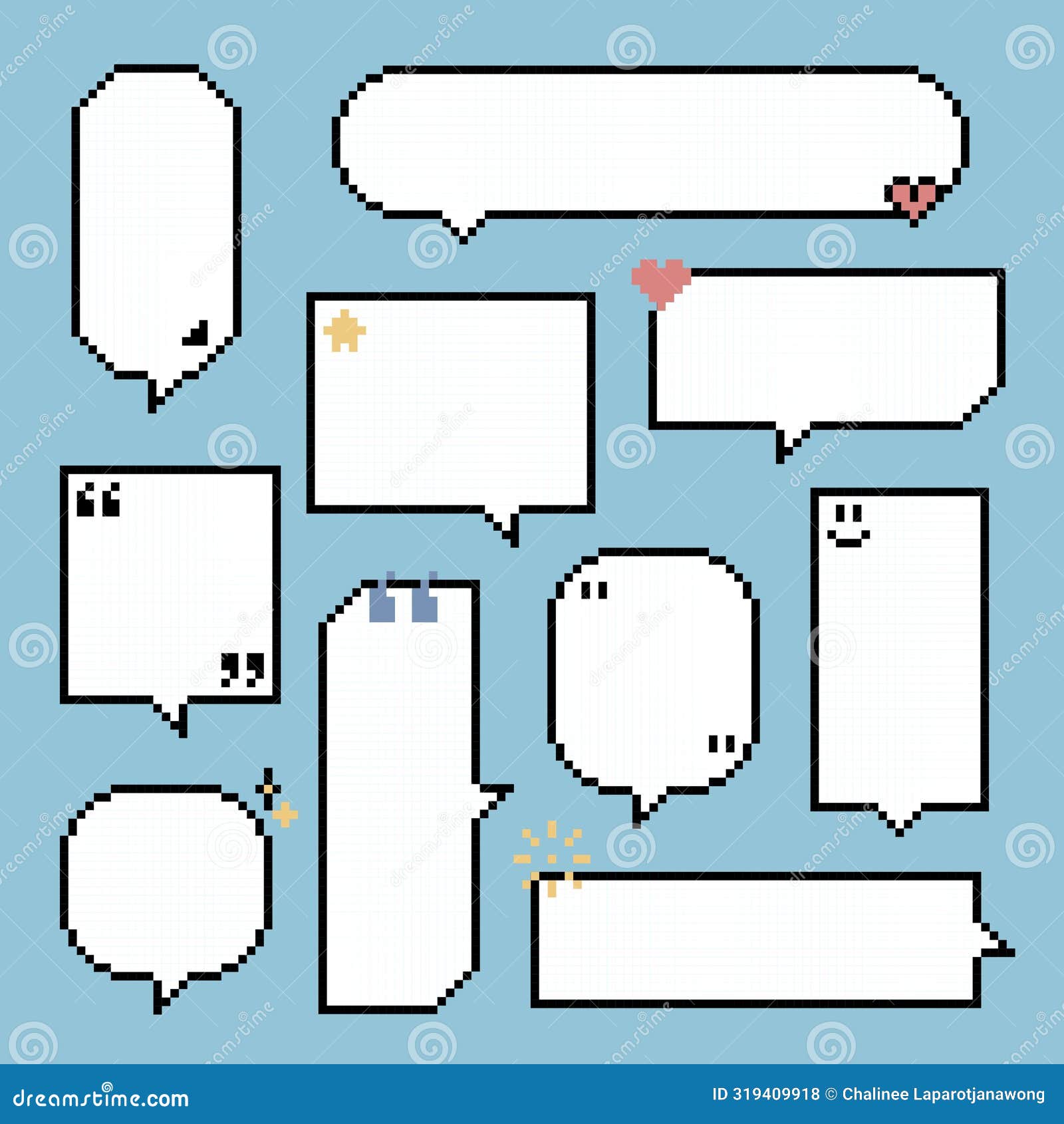 Collection Set of Retro Game 8bit Pixel Speech Bubble Balloon Black and ...