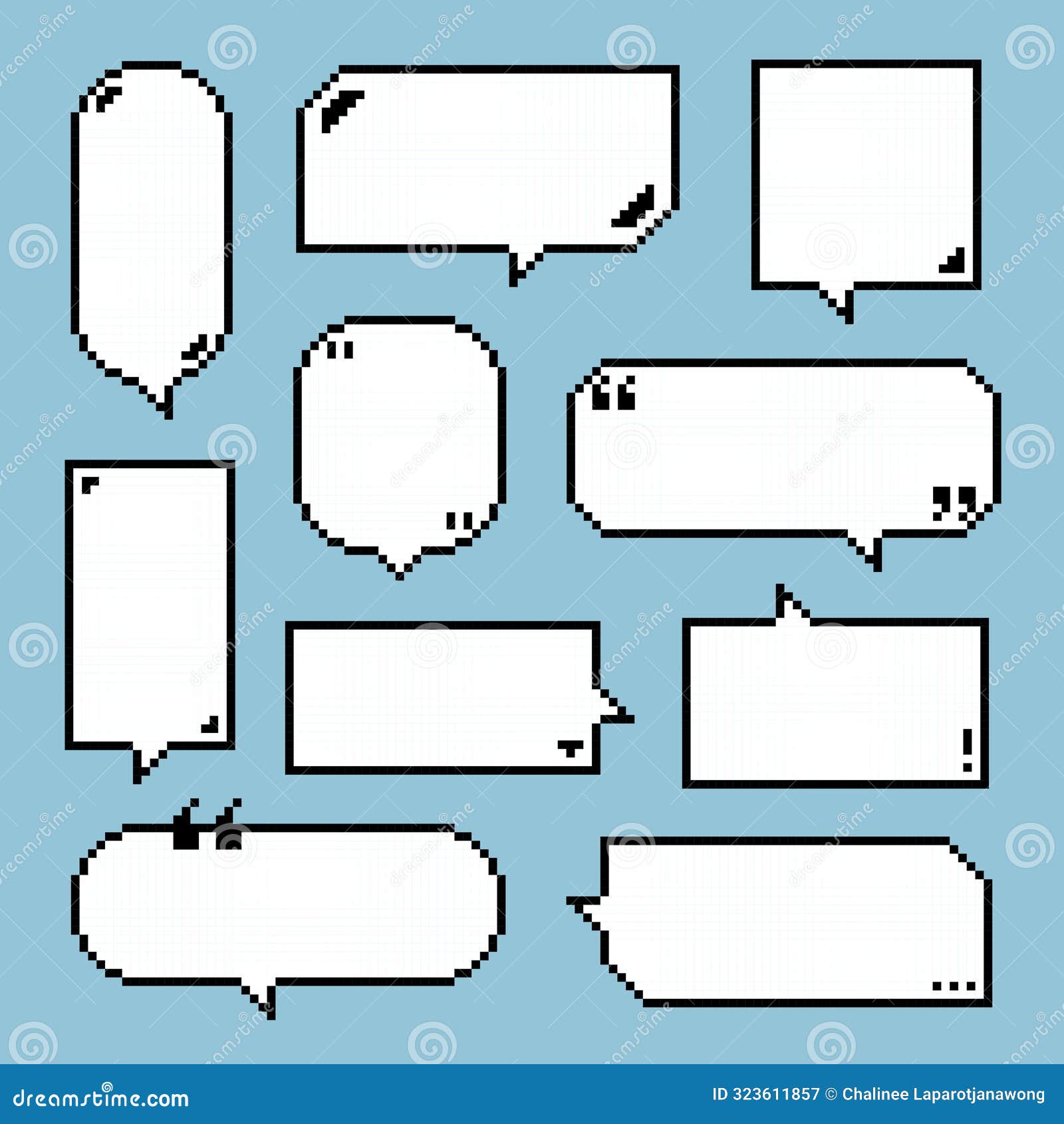 Collection Set Of Retro Game 8bit Pixel Speech Bubble Balloon Black And ...