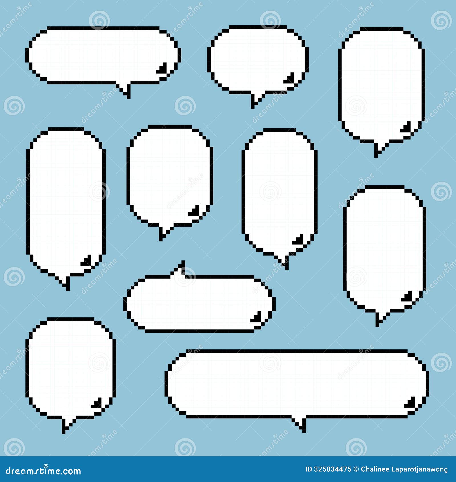 Collection Set Of Retro Game 8bit Pixel Speech Bubble Balloon Black And ...