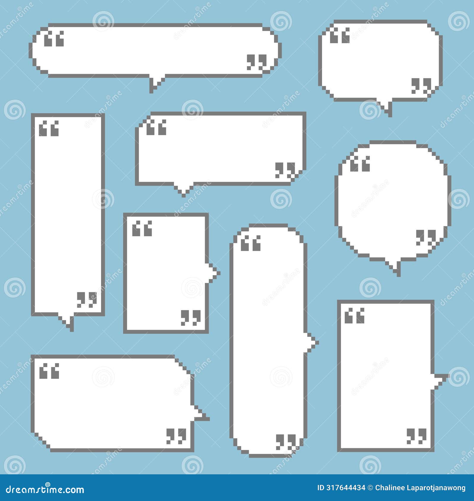 Collection Set of Retro Game 8bit Pixel Speech Bubble Balloon Black and ...