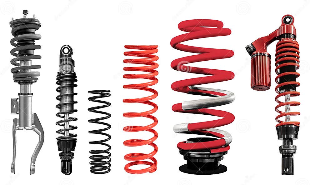 Collection Set Shock Absorber Spring Isolated on White Background with ...