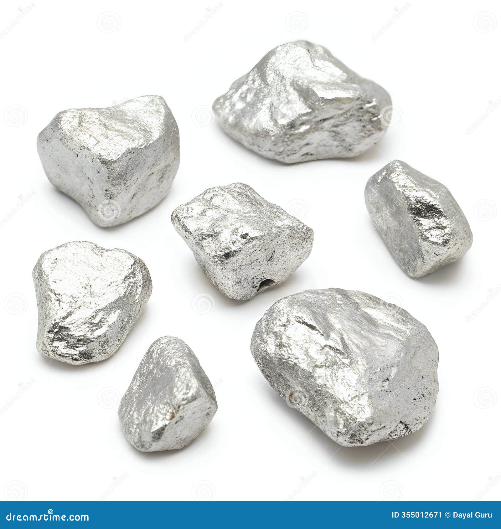 Collection Set of Silver Nuggets Isolated on White Background Stock ...